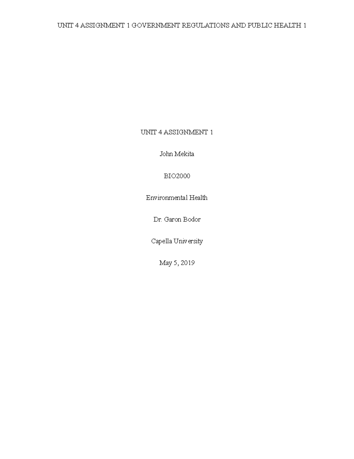 U4 Assignment 1 BIO2000 - UNIT 4 ASSIGNMENT 1 John Mekita BIO ...