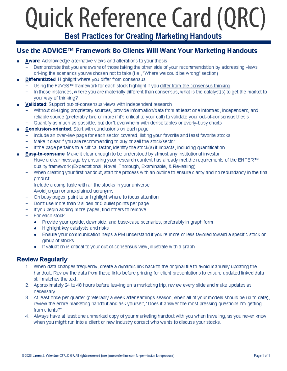 CFA Best Practices for Creating Marketing Handouts - Quick Reference ...