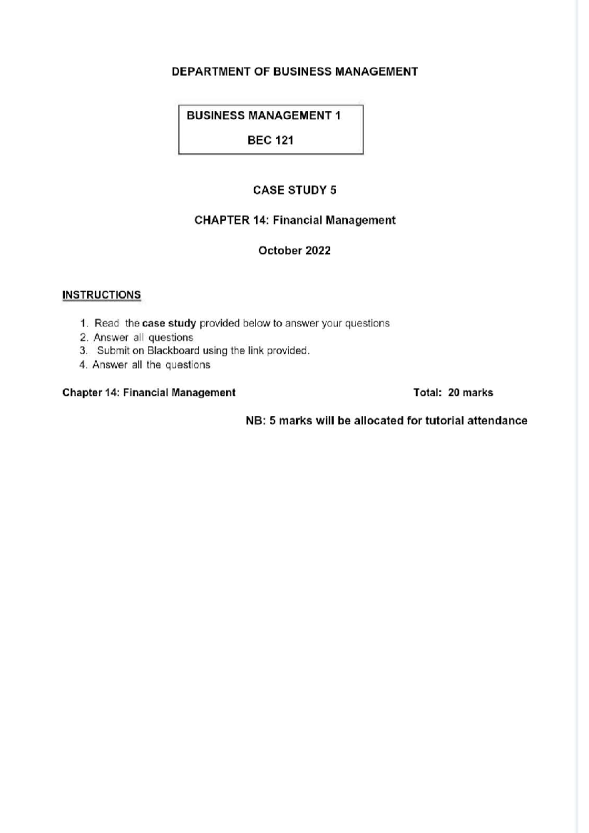 Tutorial 5 Chapter 14(Financial Managment) Test - DEPARTMENT OF ...