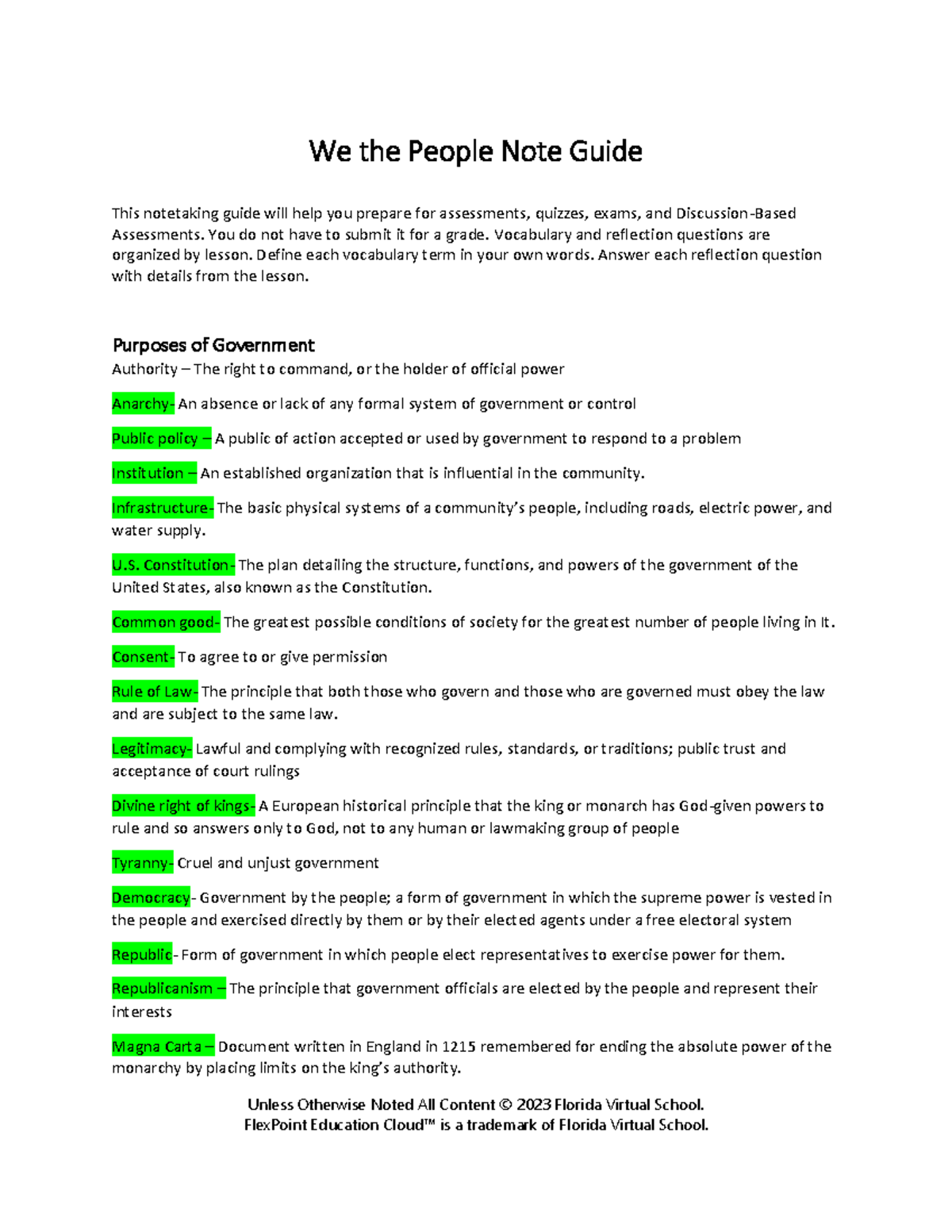 We the people note guide - Unless Otherwise Noted All Content © 2023 ...