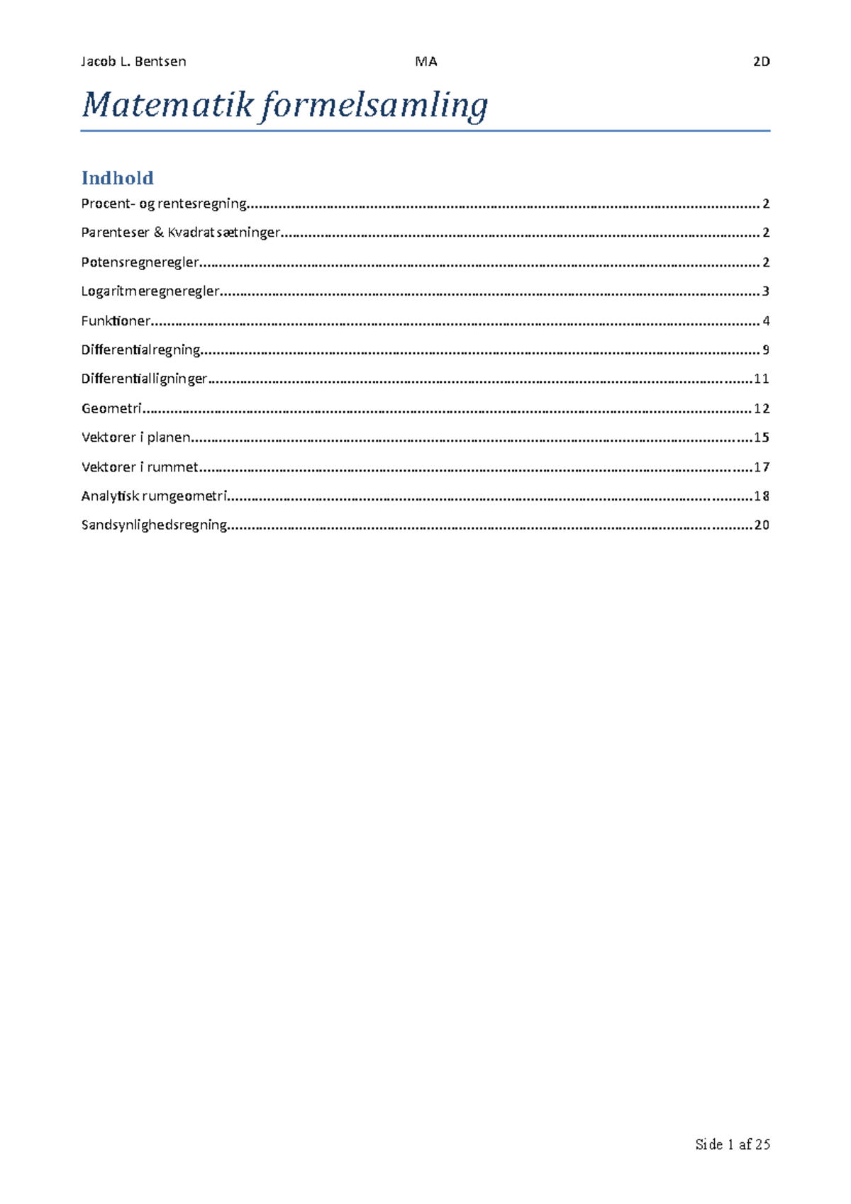 Matematiske formler - Matematik, opstart - CBS - Studocu