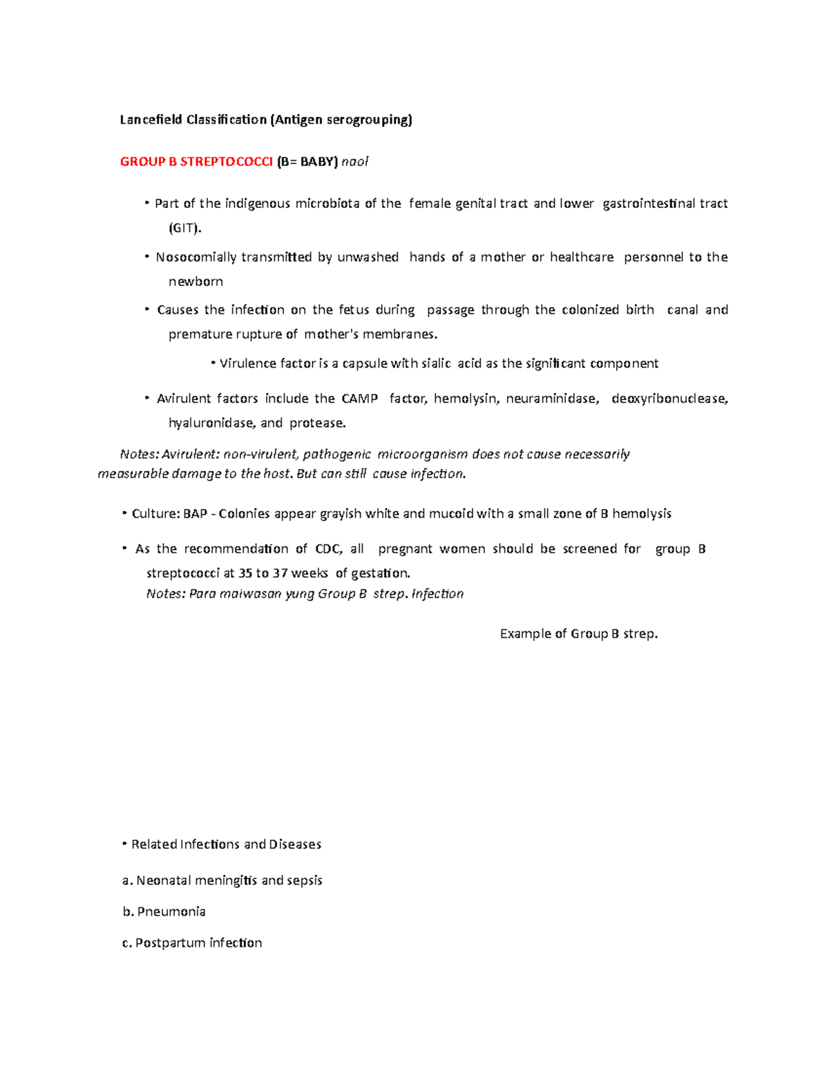 Group B Streptococci Lancefield Classification Antigen Serogrouping
