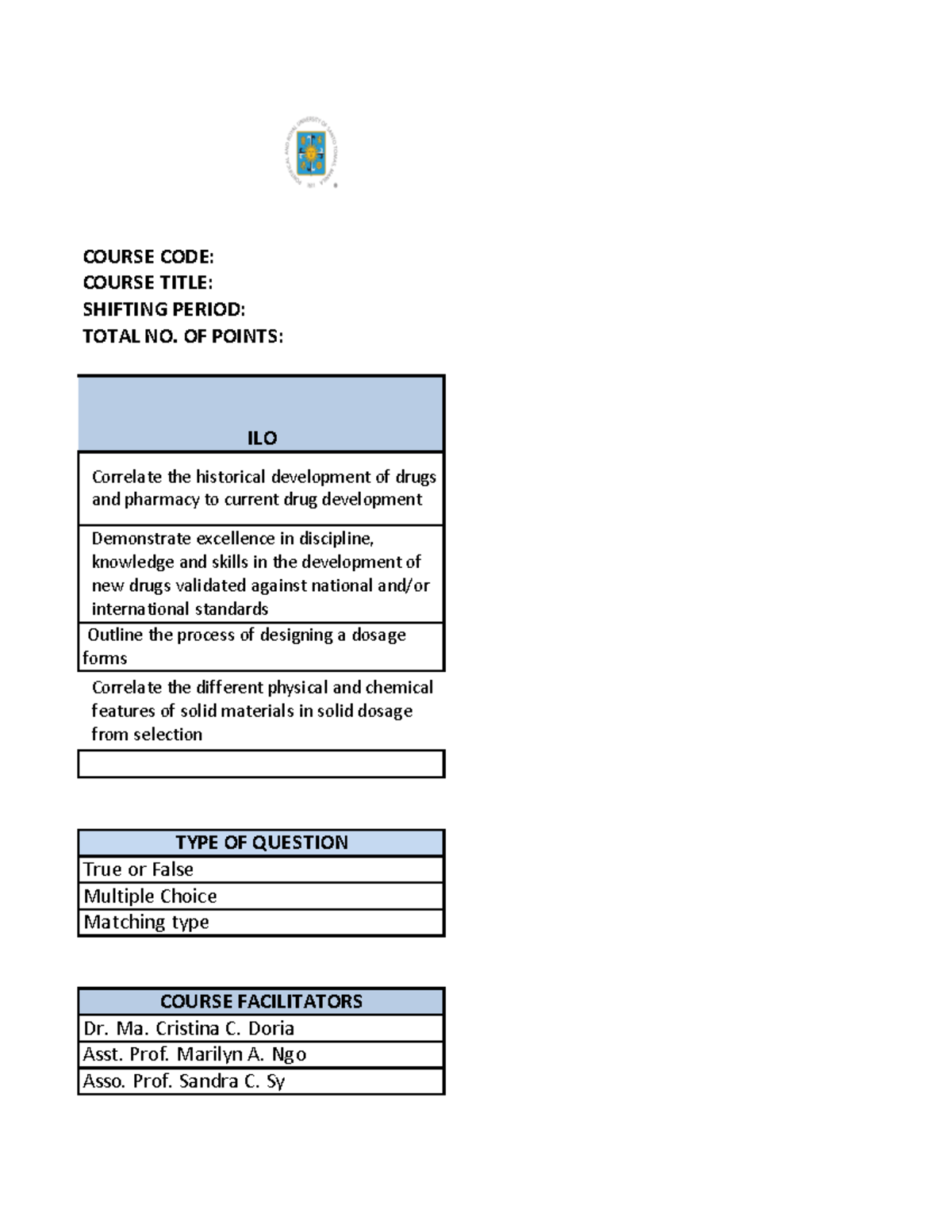 FOP-TOS-Pha619 lec AY2020-2021 - COURSE CODE: COURSE TITLE: SHIFTING ...