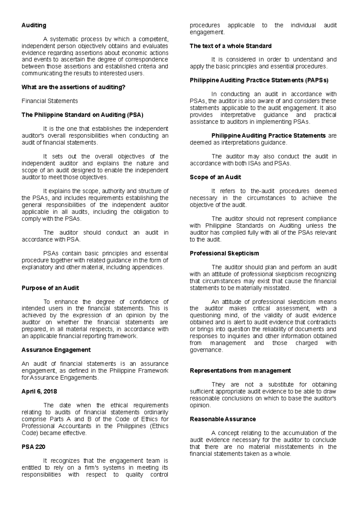Auditing Application Reviewer-Chapter-1 - Accountancy - UE - Studocu