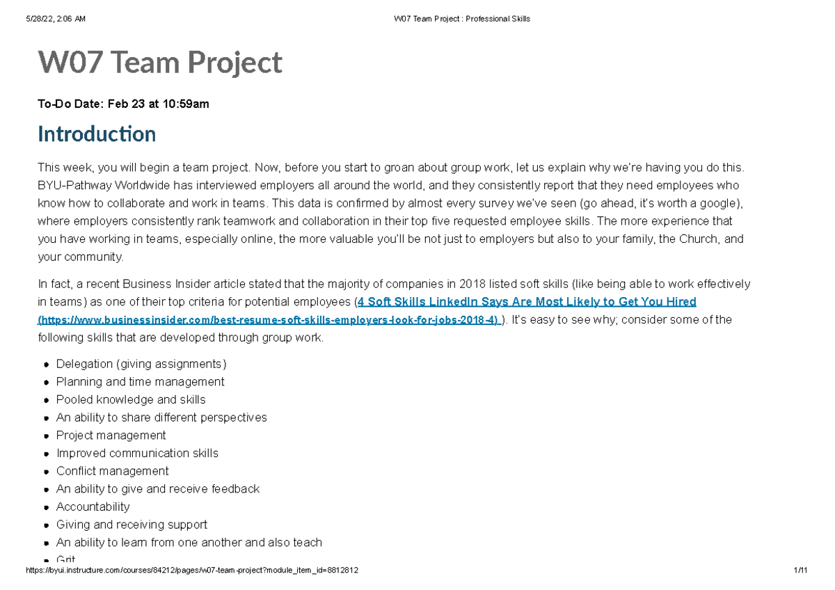 W07 Team Project Professional Skills - W07 Team Project To-Do Date: Feb ...