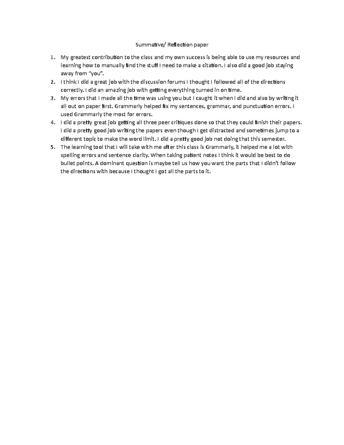 Reflection paper - Dont copy word for word - Summative/ Reflection ...