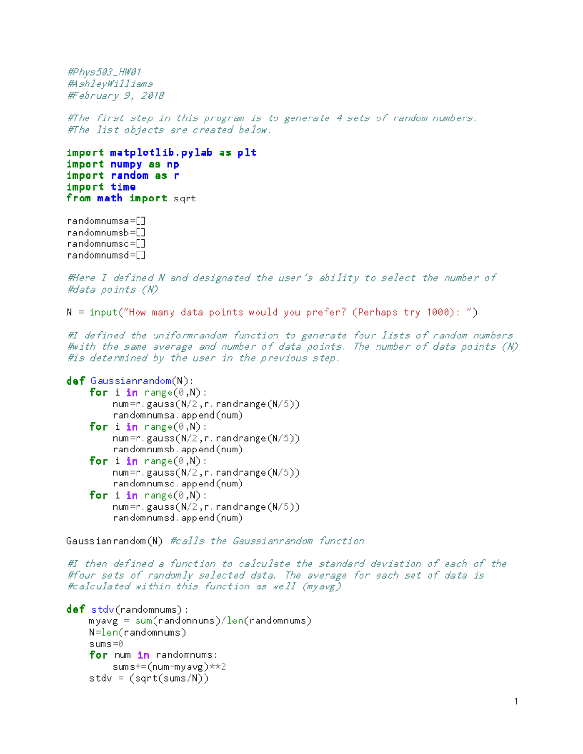 Williams HW01 code Corrected - 9, 2018 first step in this program is to ...
