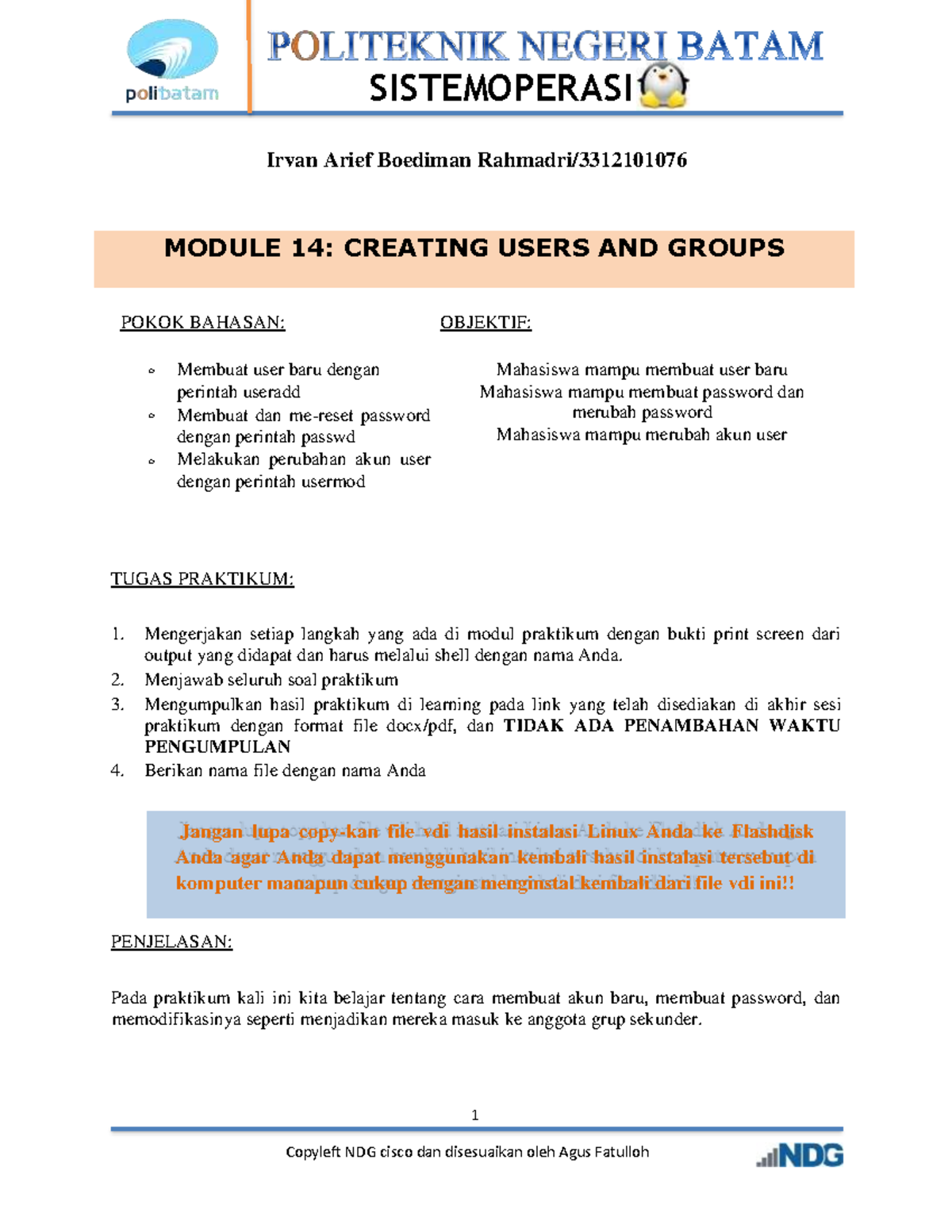 Creating users and groups(pemrograman) - 1 Irvan Arief Boediman Rahmadri/ MODULE 14: CREATING ...