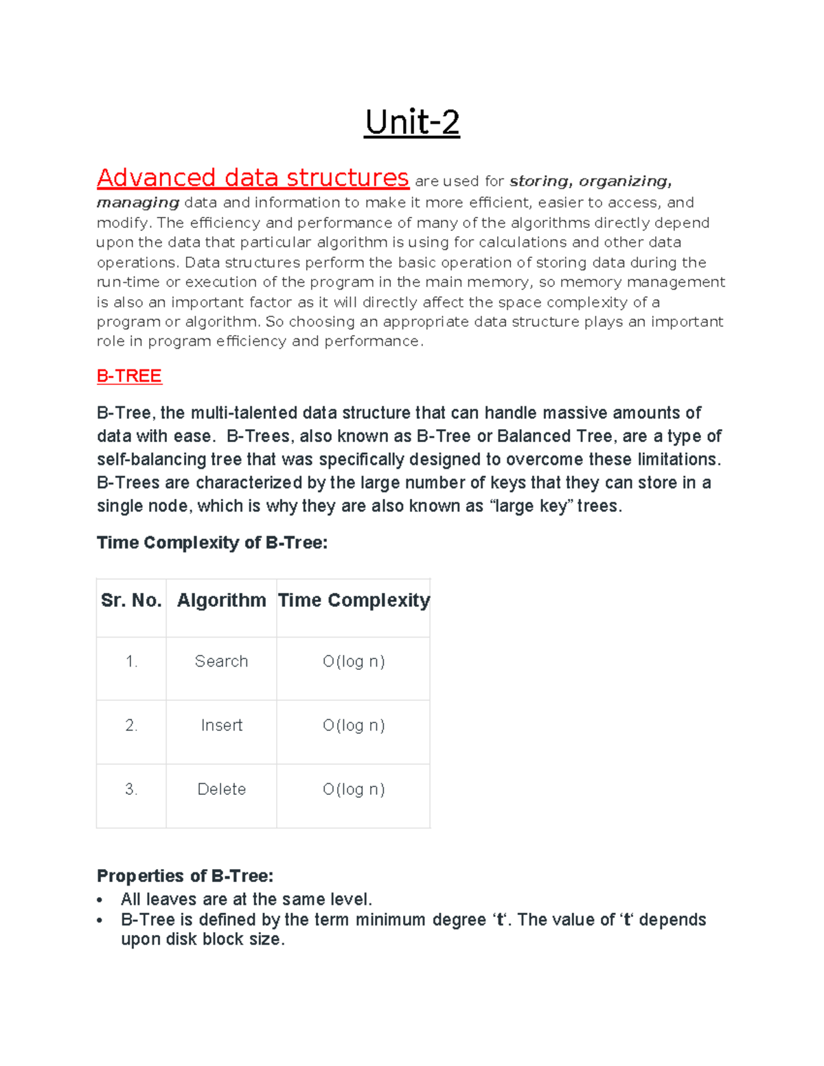 Unit2 Daa This Is The Unit 1 Notes About Daa From Aktu Unit Advanced Data Structures Are