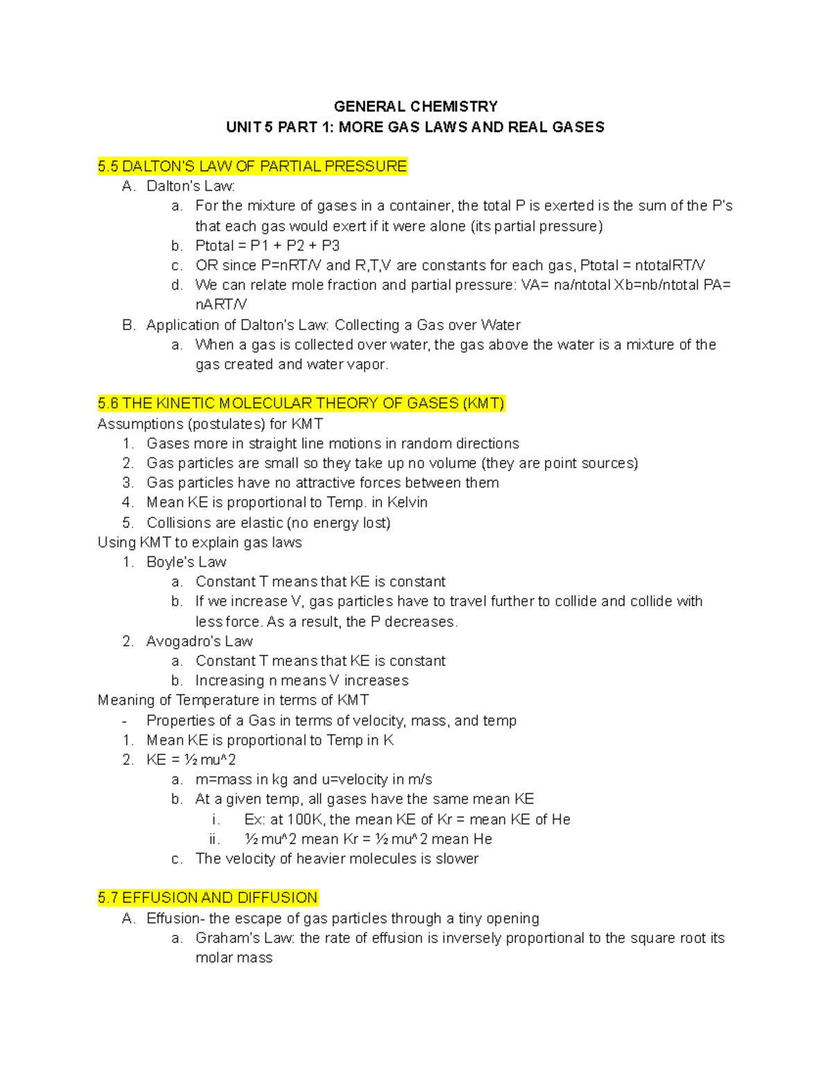 General Chemistry Exam 5 Study Guide - GENERAL CHEMISTRY UNIT 5 PART 1 ...