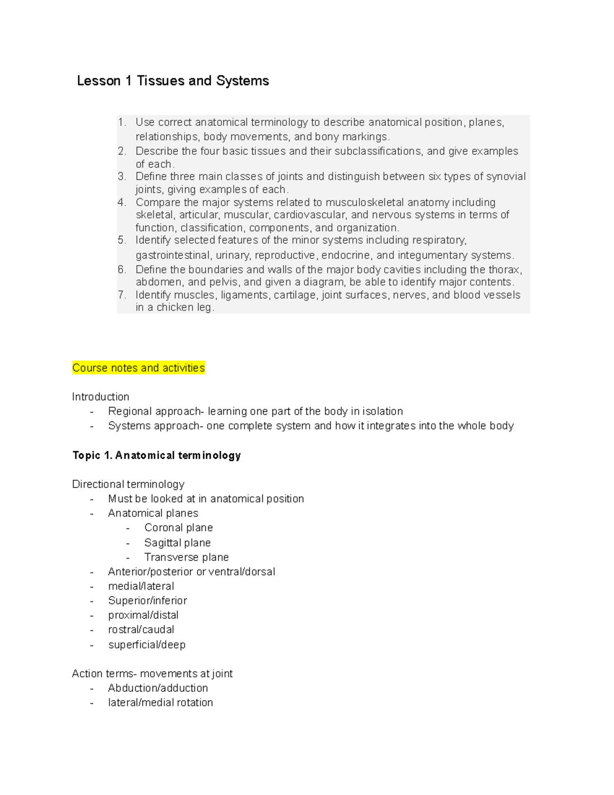 Lesson 1- Tissues and systems - Lesson 1 Tissues and Systems Use ...