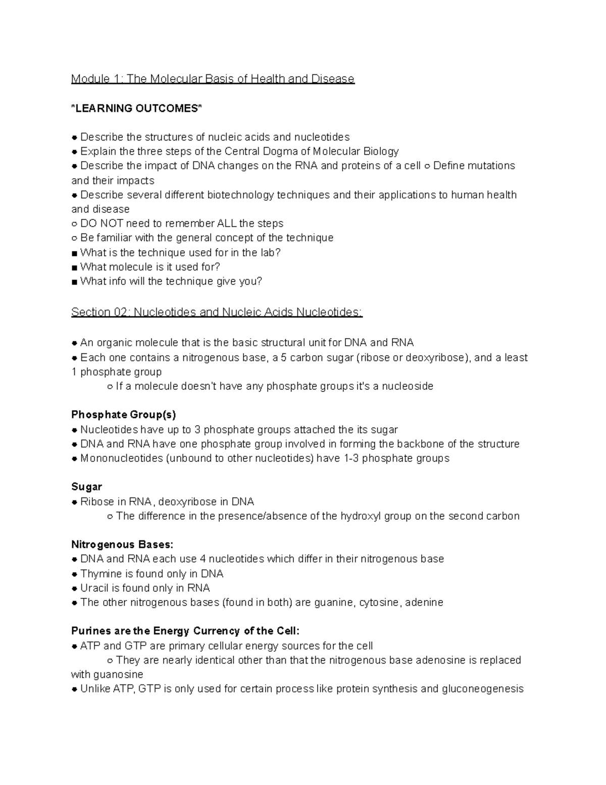 Module 1 The Molecular Basis of Health and Disease - Most of the RNAs ...