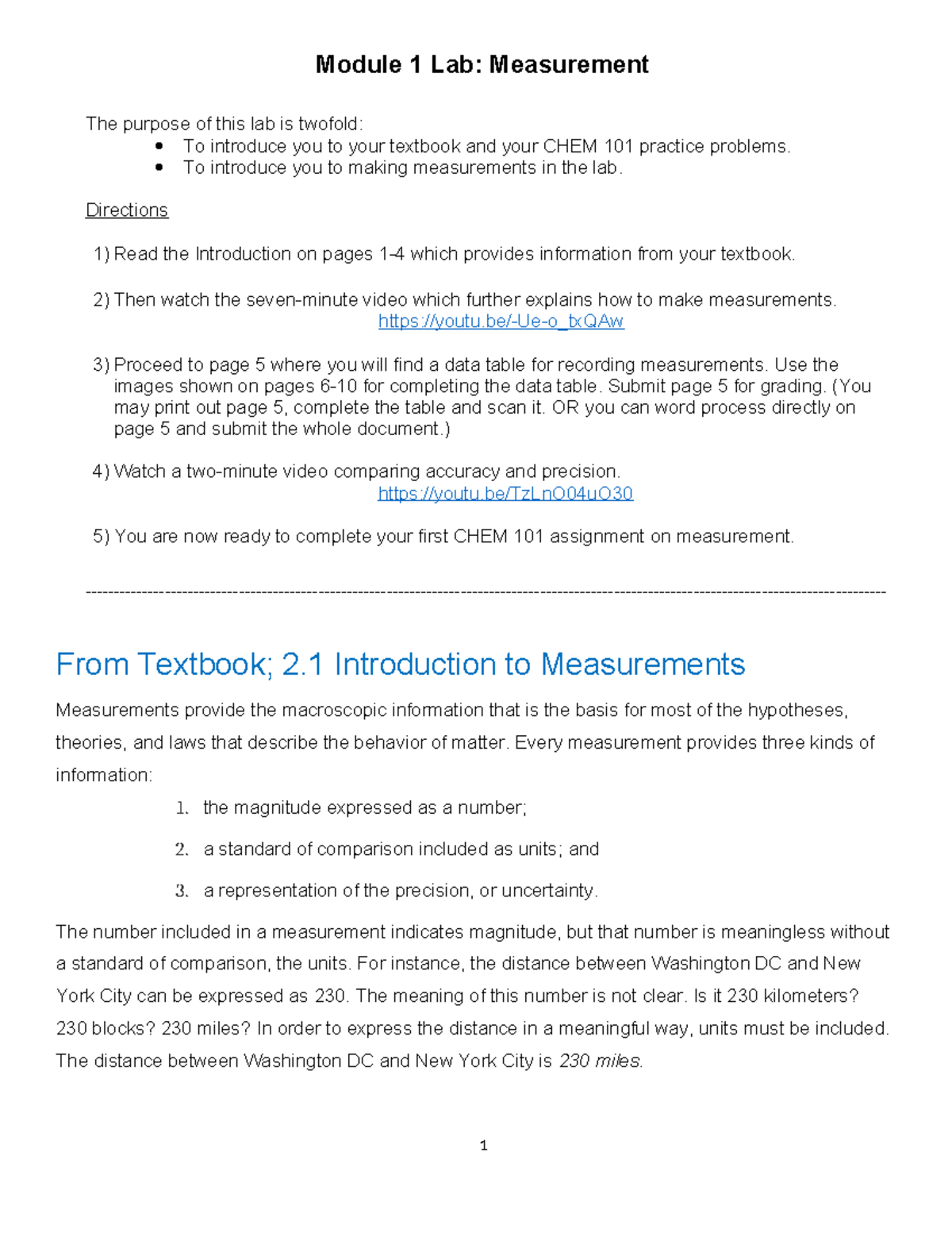 Module 1; Measurement - Module 1 Lab: Measurement The purpose of this ...