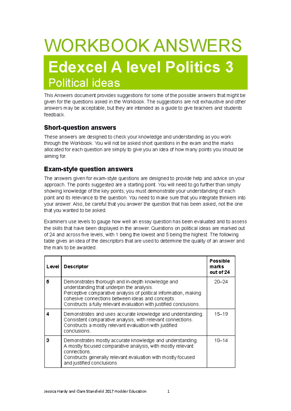 Politics Edexcel Workbook 3 Answers 1 - WORKBOOK ANSWERS Edexcel A ...