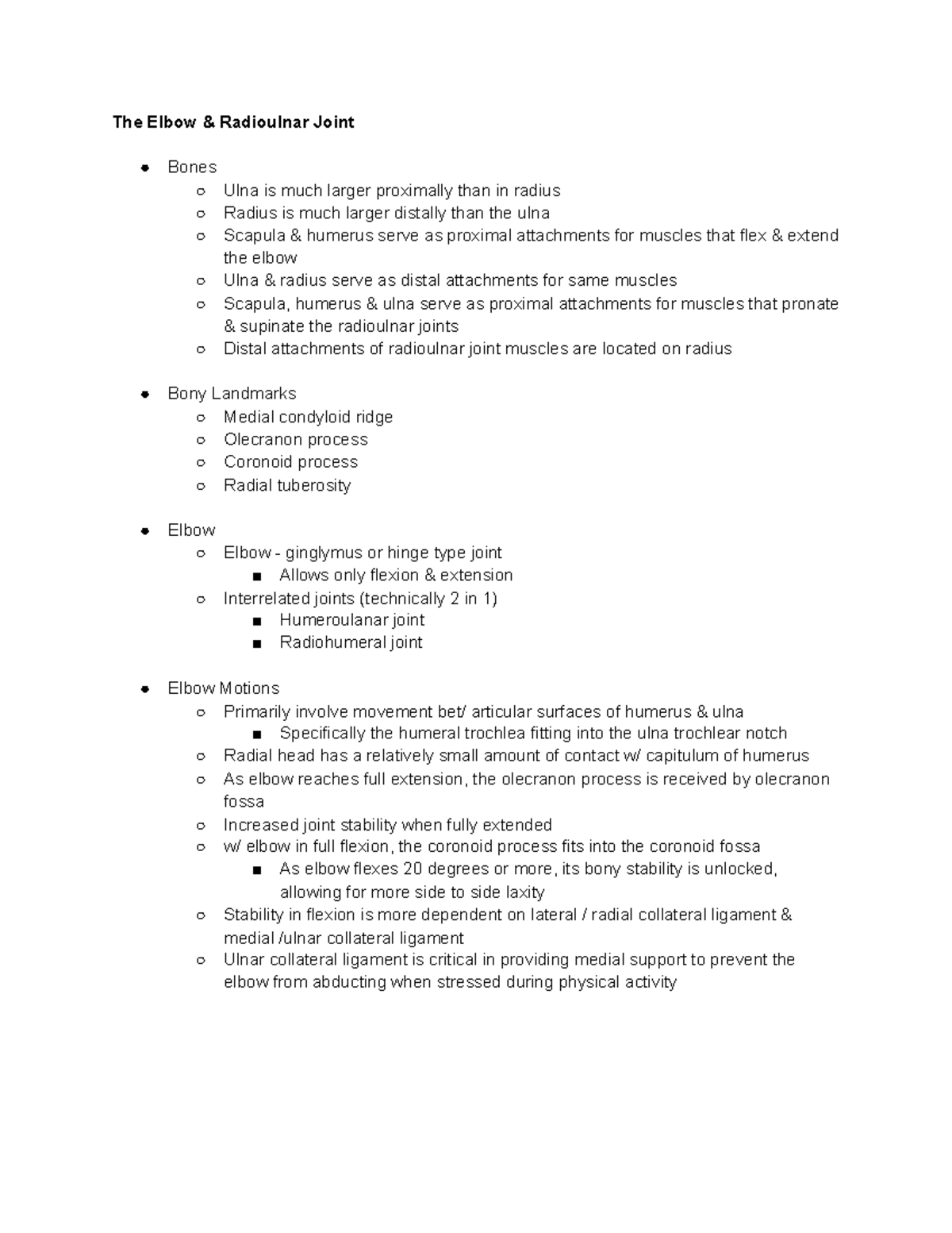 Ch. 6 Elbow Joint - Lecture notes 6 - The Elbow & Radioulnar Joint ...