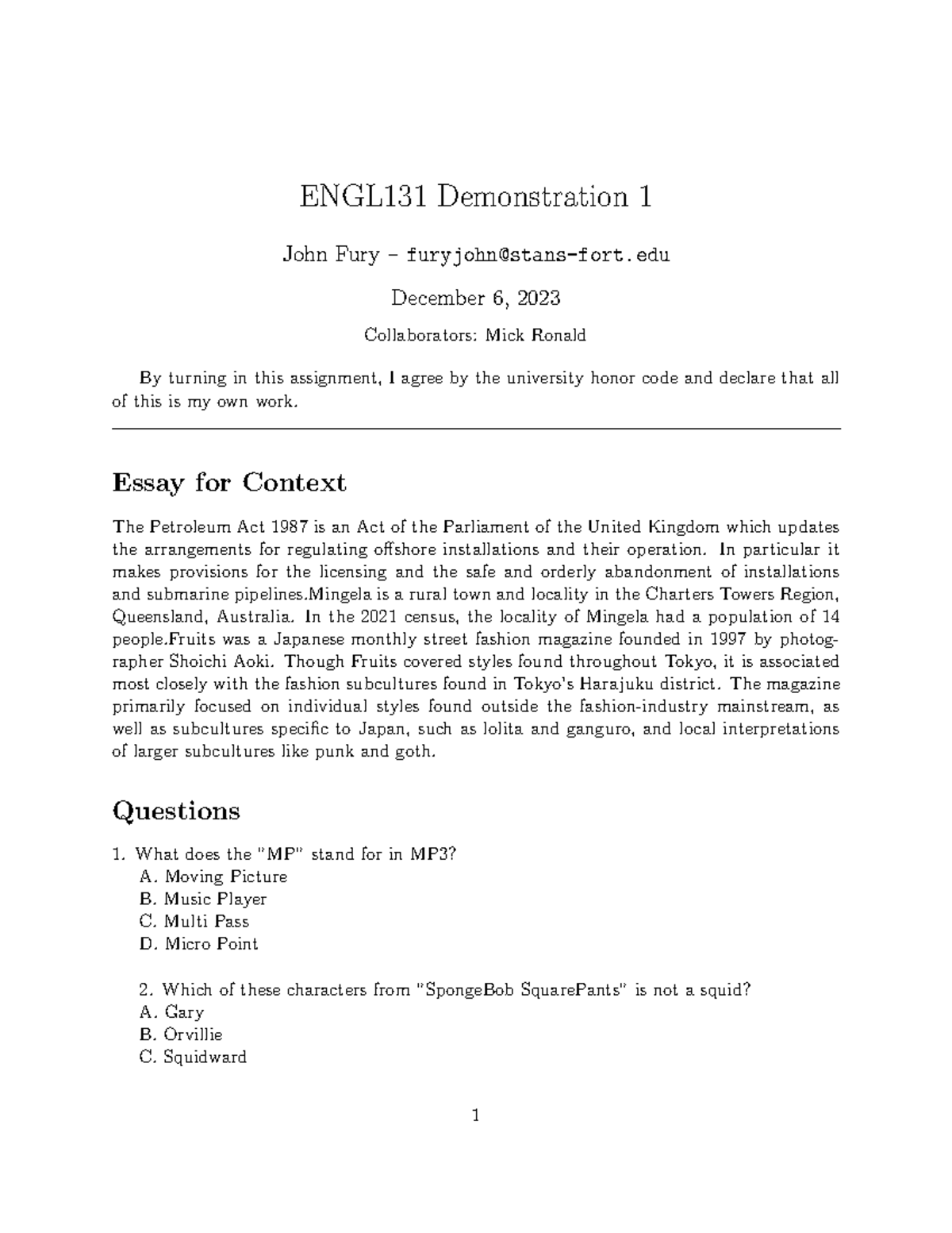 ENGL131 Demonstration 1 - Essay for Context The Petroleum Act 1987 is ...