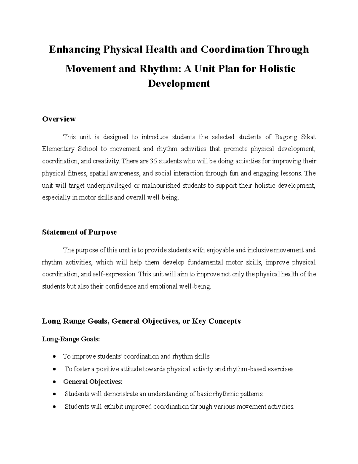 Movement AND Rhythm UNIT PLAN Final - Enhancing Physical Health and ...