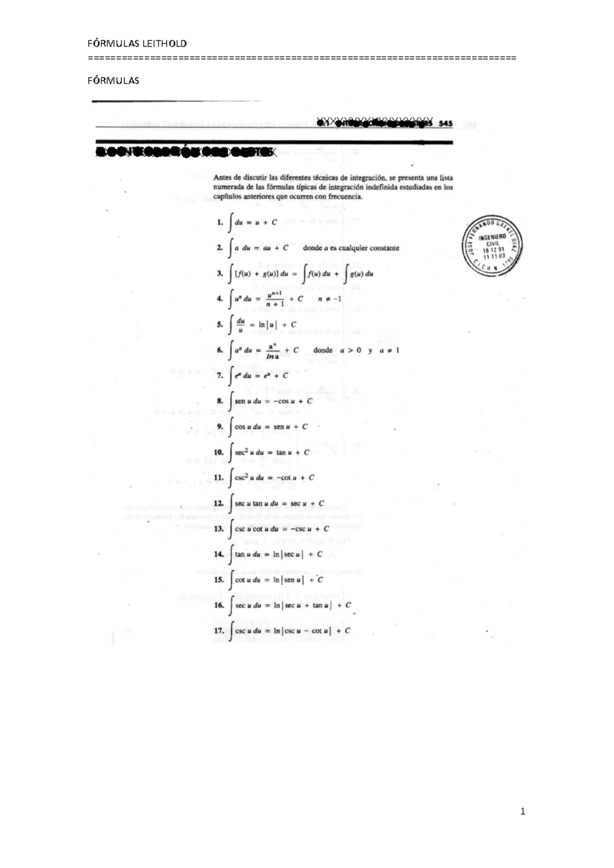 Fórmulas Leithold - leybol - - Studocu