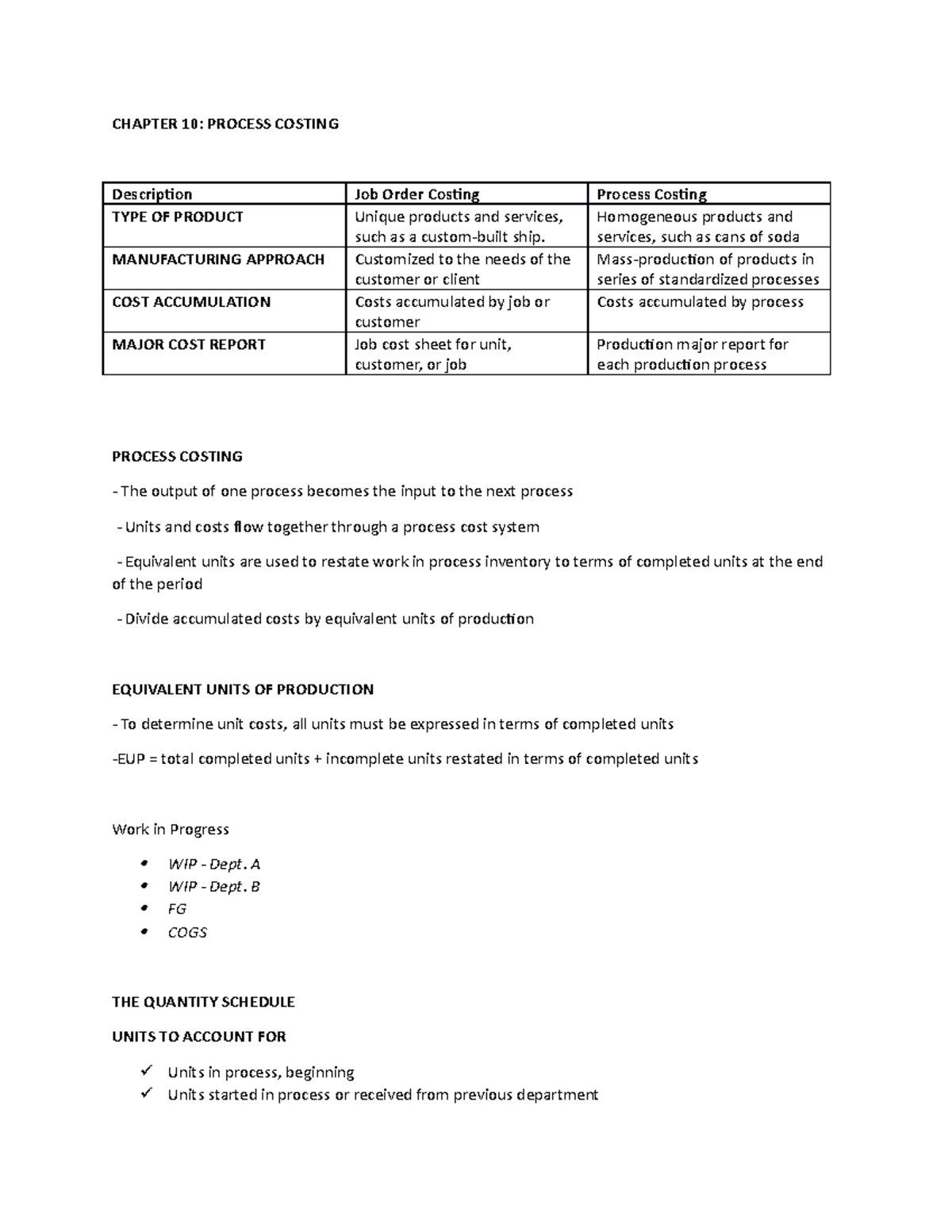 Chapter 10 - Process Costing - CHAPTER 10: PROCESS COSTING Description Job Order Costing Process ...