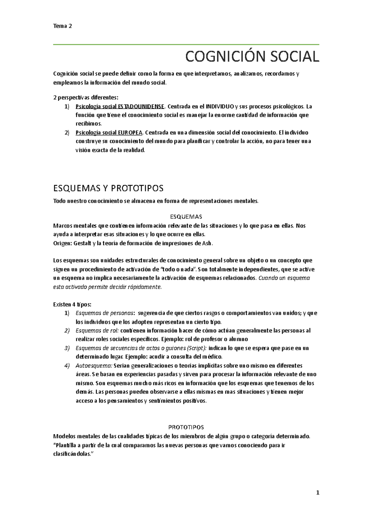 Tema 2 - cognición y percepción social - COGNICIÓN SOCIAL Cognición ...