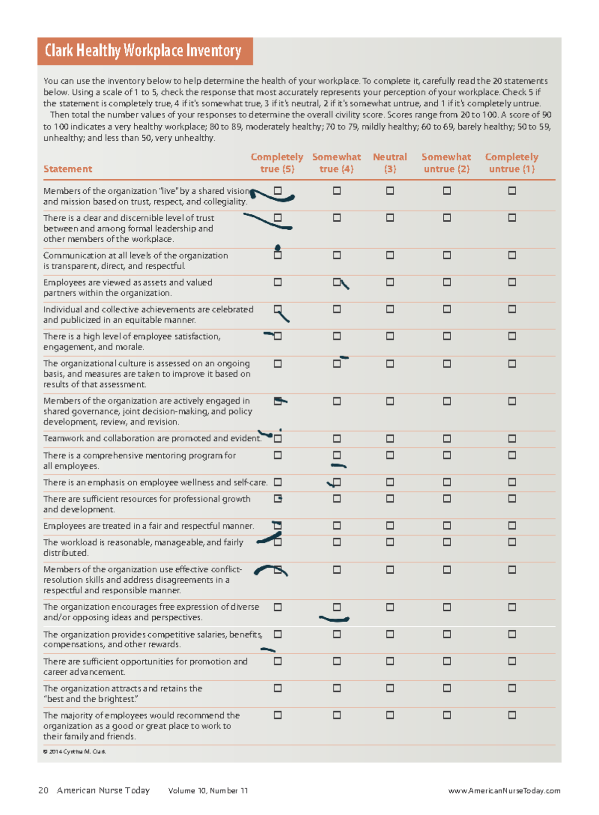 Clark Healthy Workplace Inventory - 20 American Nurse Today Volume 10 ...
