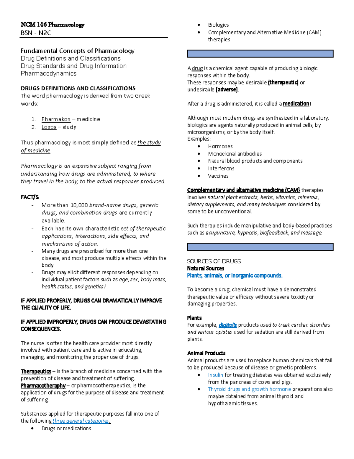 NCM 106 Pharmacology 2 - Sheesh - NCM 106 Pharmacology BSN - N2C ...