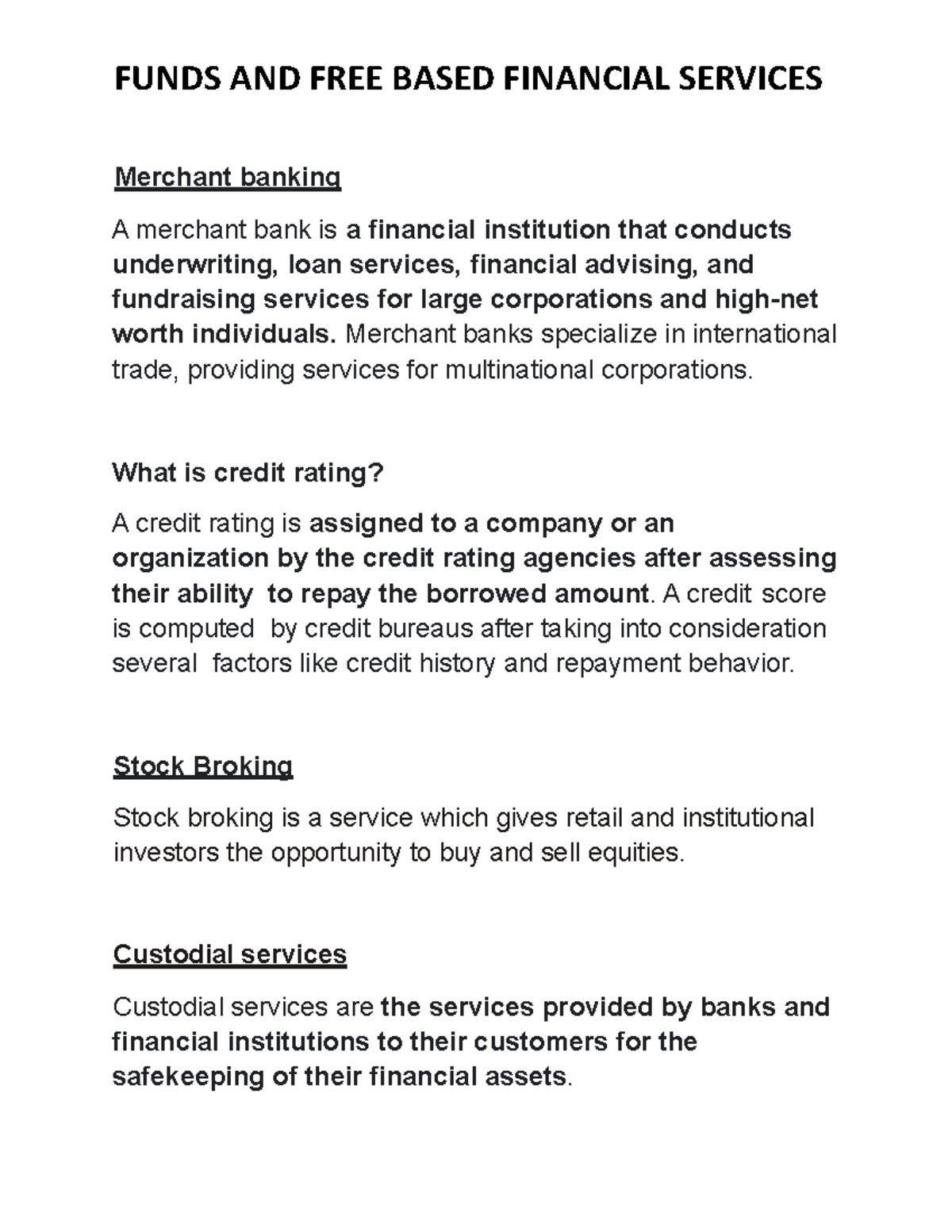 Module 5 specialization - FUNDS AND FREE BASED FINANCIAL SERVICES ...