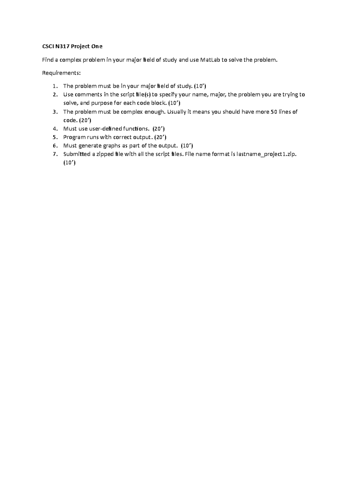 Project One - Professor - Yati Tandon, labs for course - CSCI N317 Project One Find a complex ...