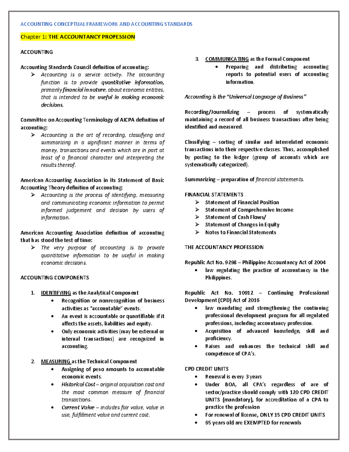 ACCA - Chapter 1-4 - notes - Chapter 1: THE ACCOUNTANCY PROFESSION ...