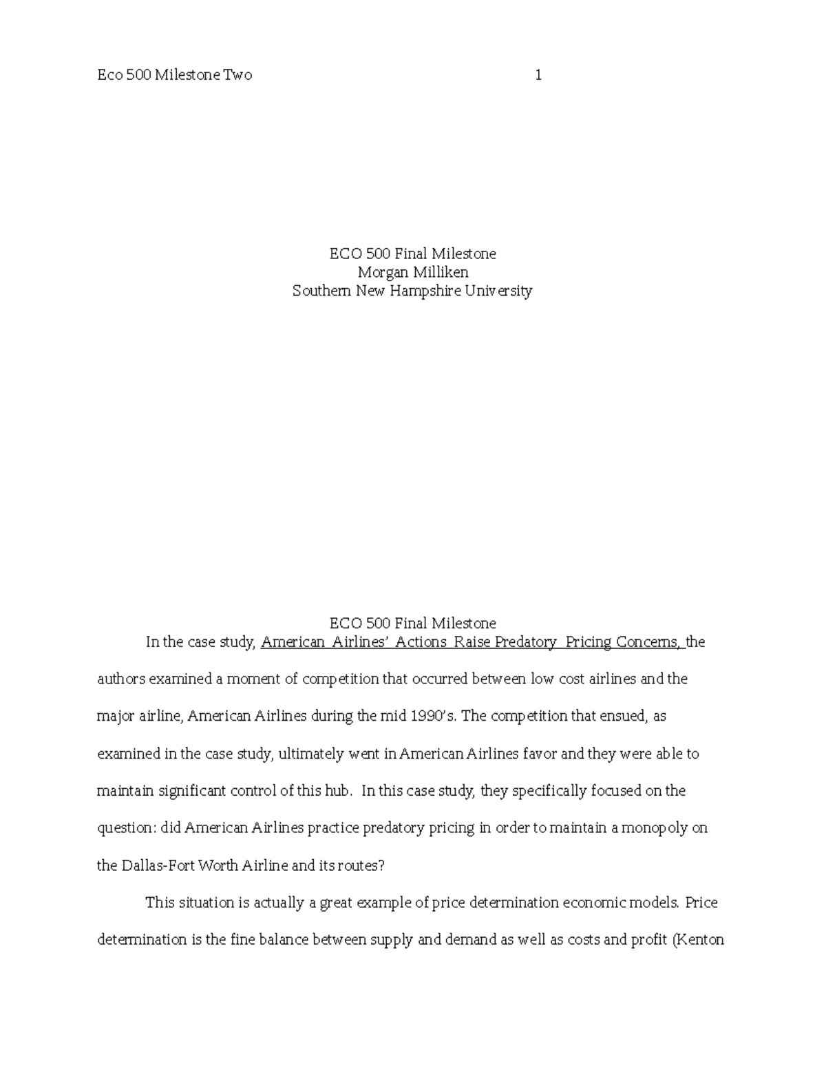 ECO 500 Final Milestone - Eco 500 Milestone Two 1 ECO 500 Final ...