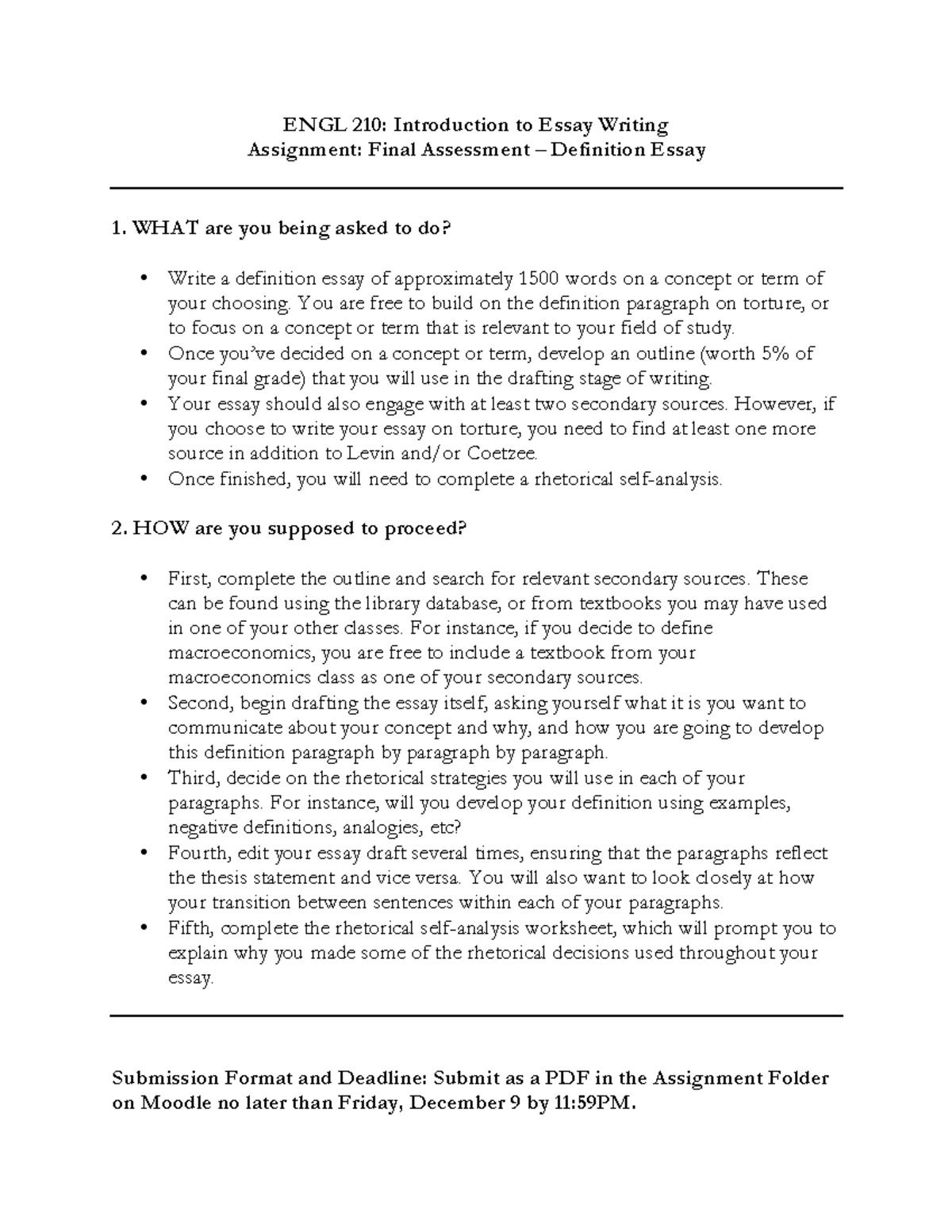 Assignment Instructions - Final Assessment - ENGL 210: Introduction to ...