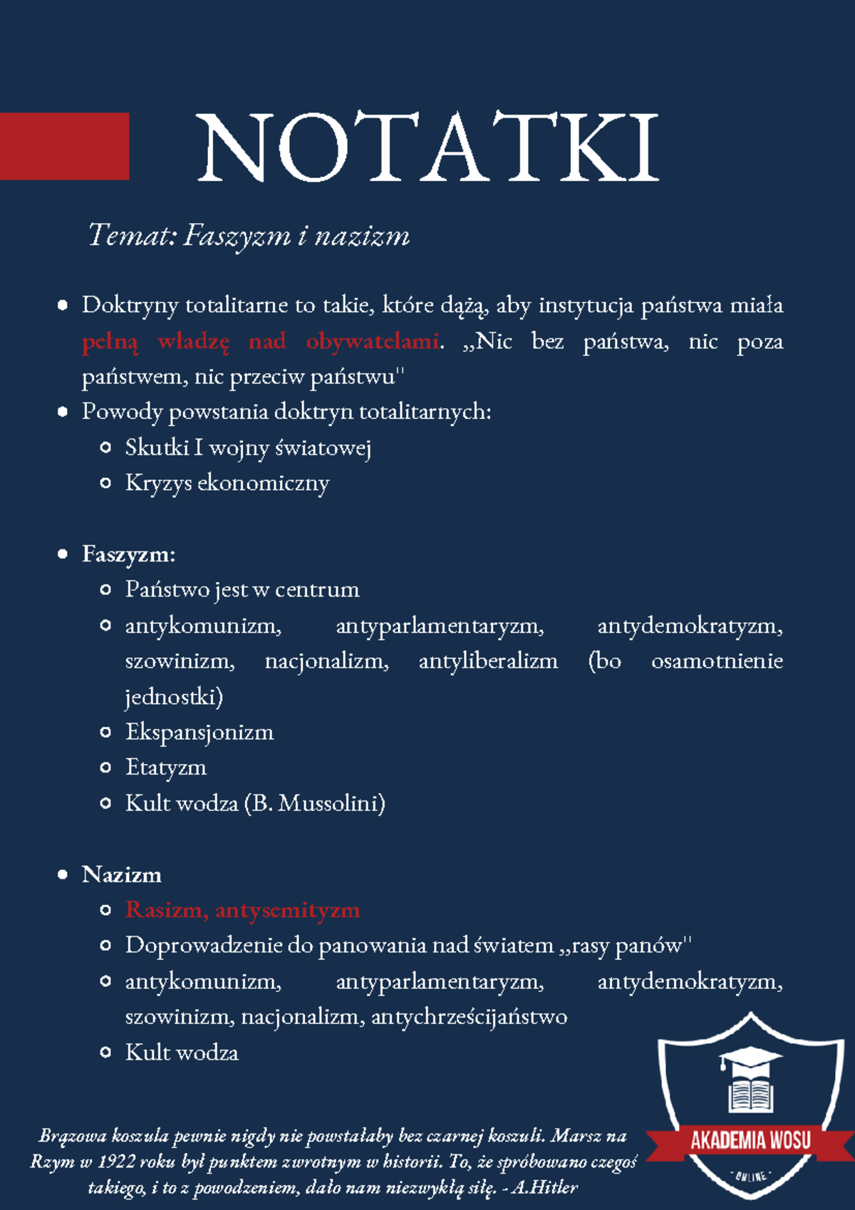 Faszyzm - wos - NOTATKI Temat: Faszyzm i nazizm Brązowa koszula pewnie ...