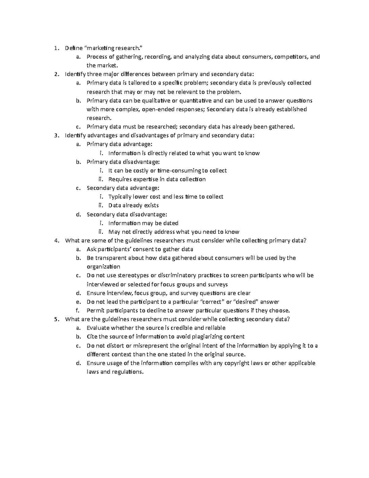 D077 Module 3 Study Guide - Define “marketing research.” a. Process of ...