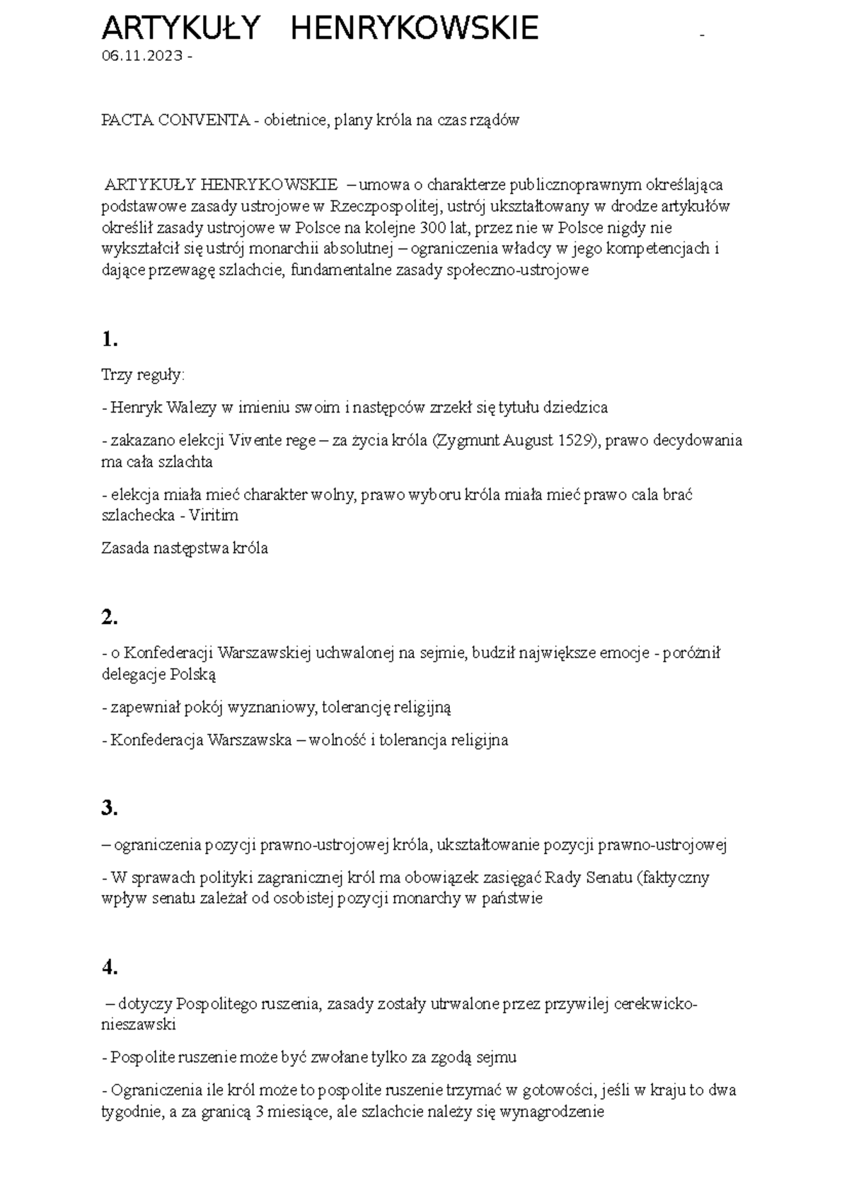Artykuły henrykowskie - ARTYKUŁY HENRYKOWSKIE - 06.11 - PACTA CONVENTA ...