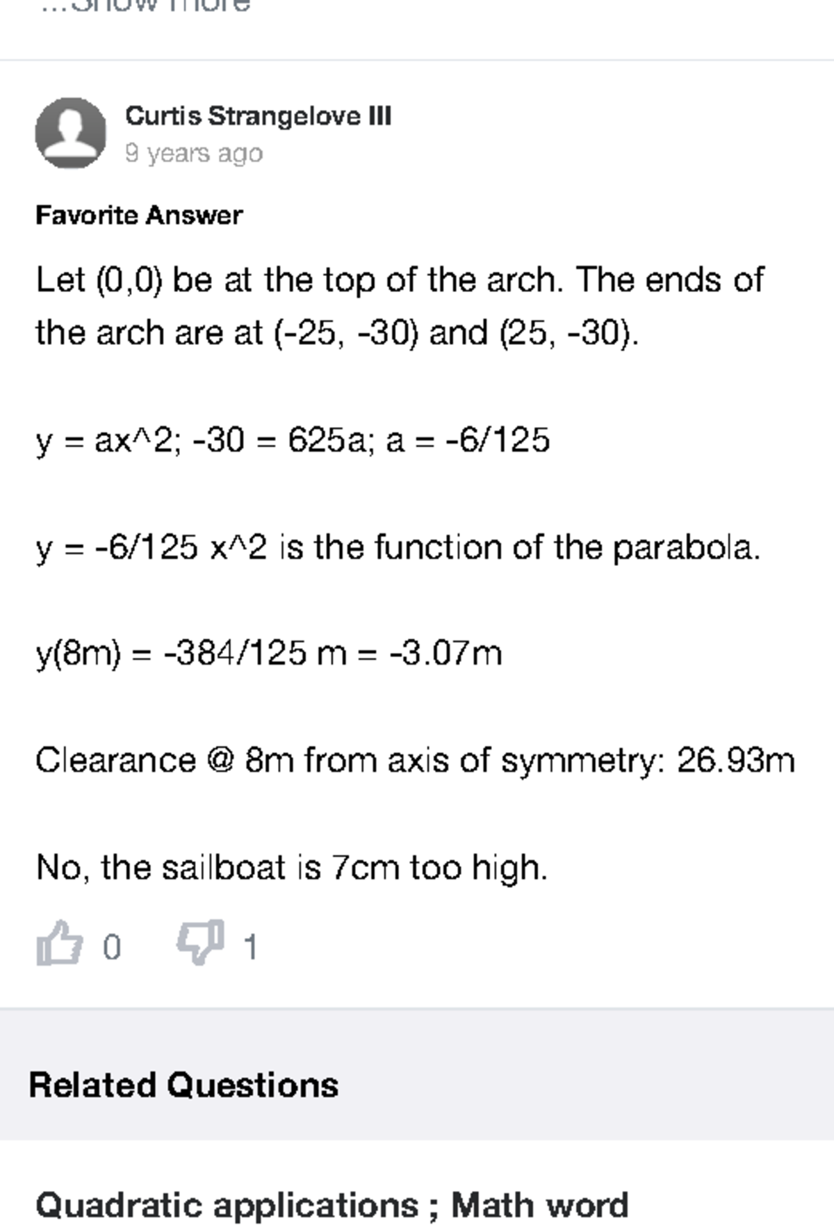 Math quadratic application problem Yahoo Answers - Math1025 - Curtis ...