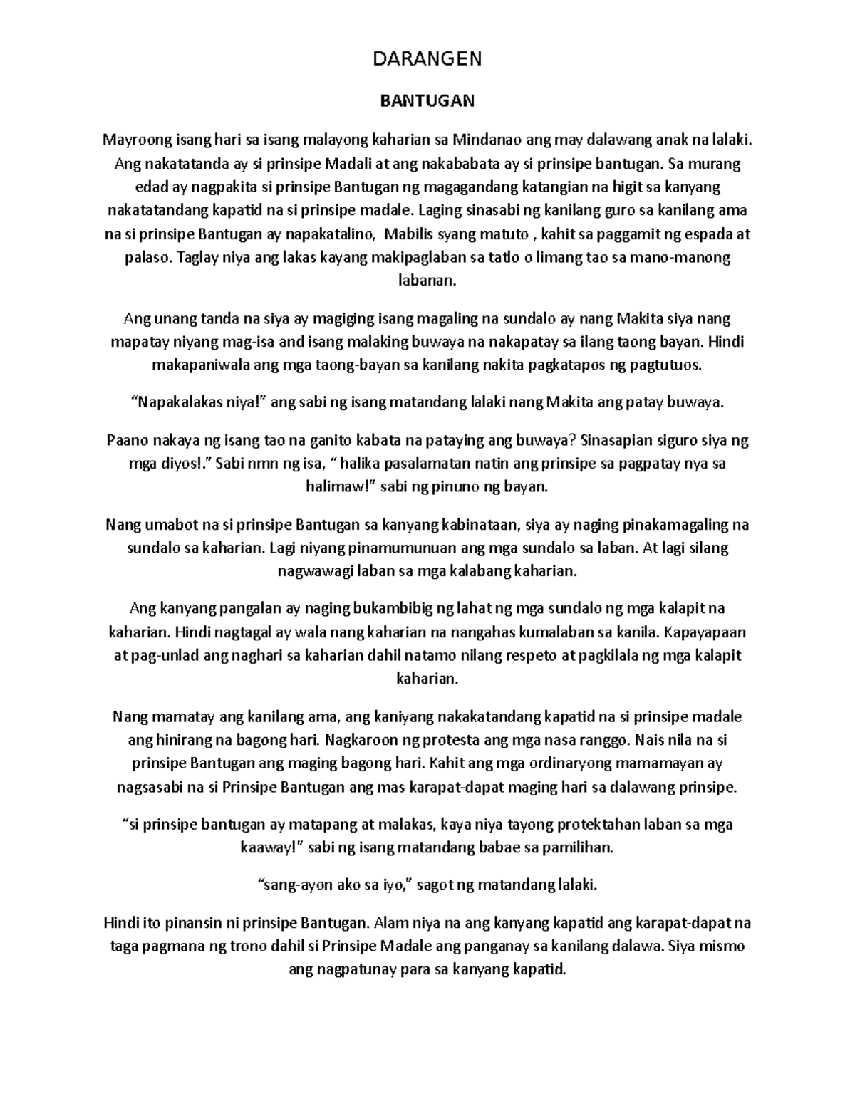 Darangen - h biubiub - DARANGEN BANTUGAN Mayroong isang hari sa isang ...