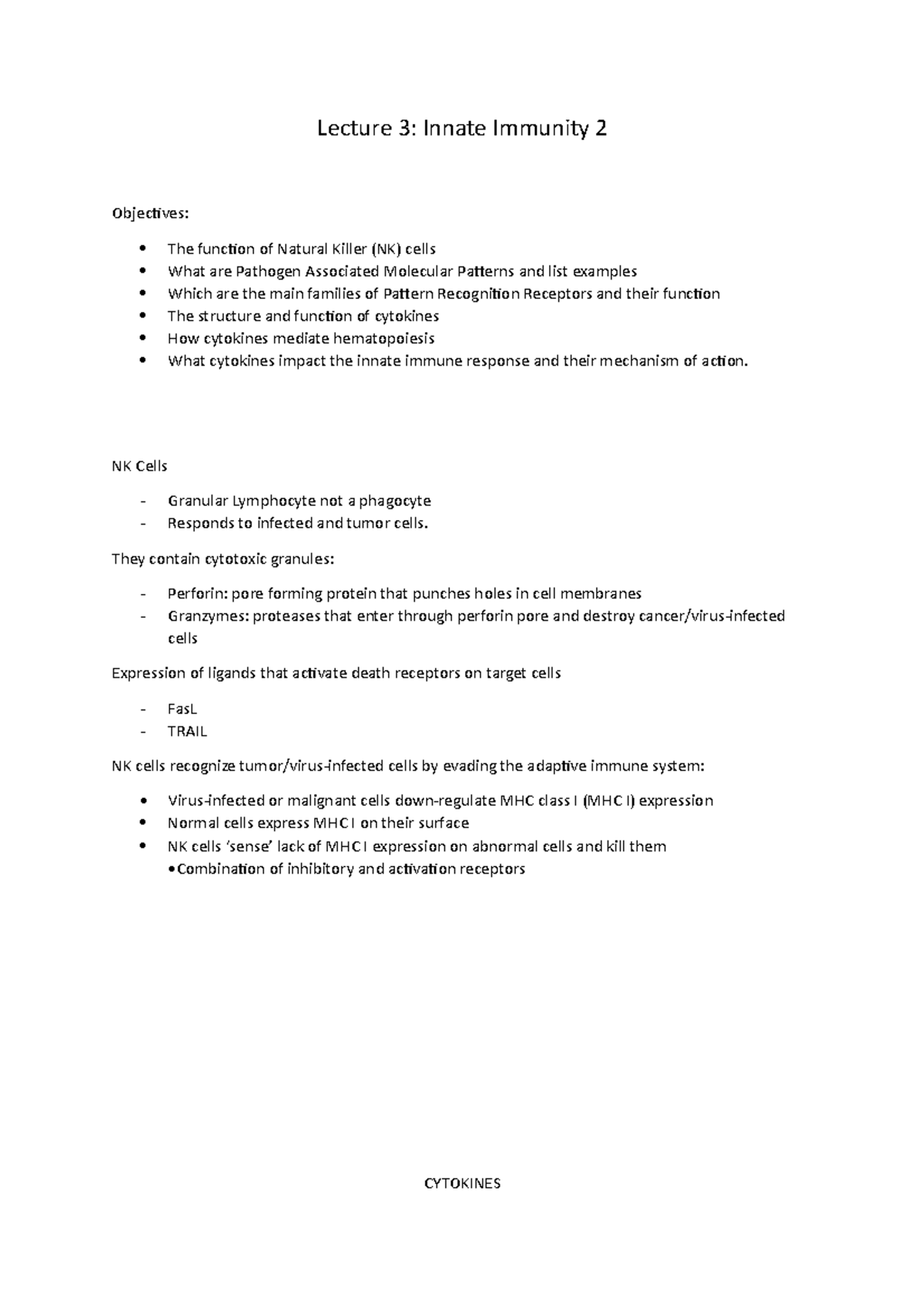 Lecture 3 Innate Immunity - Lecture 3: Innate Immunity 2 Objectives ...