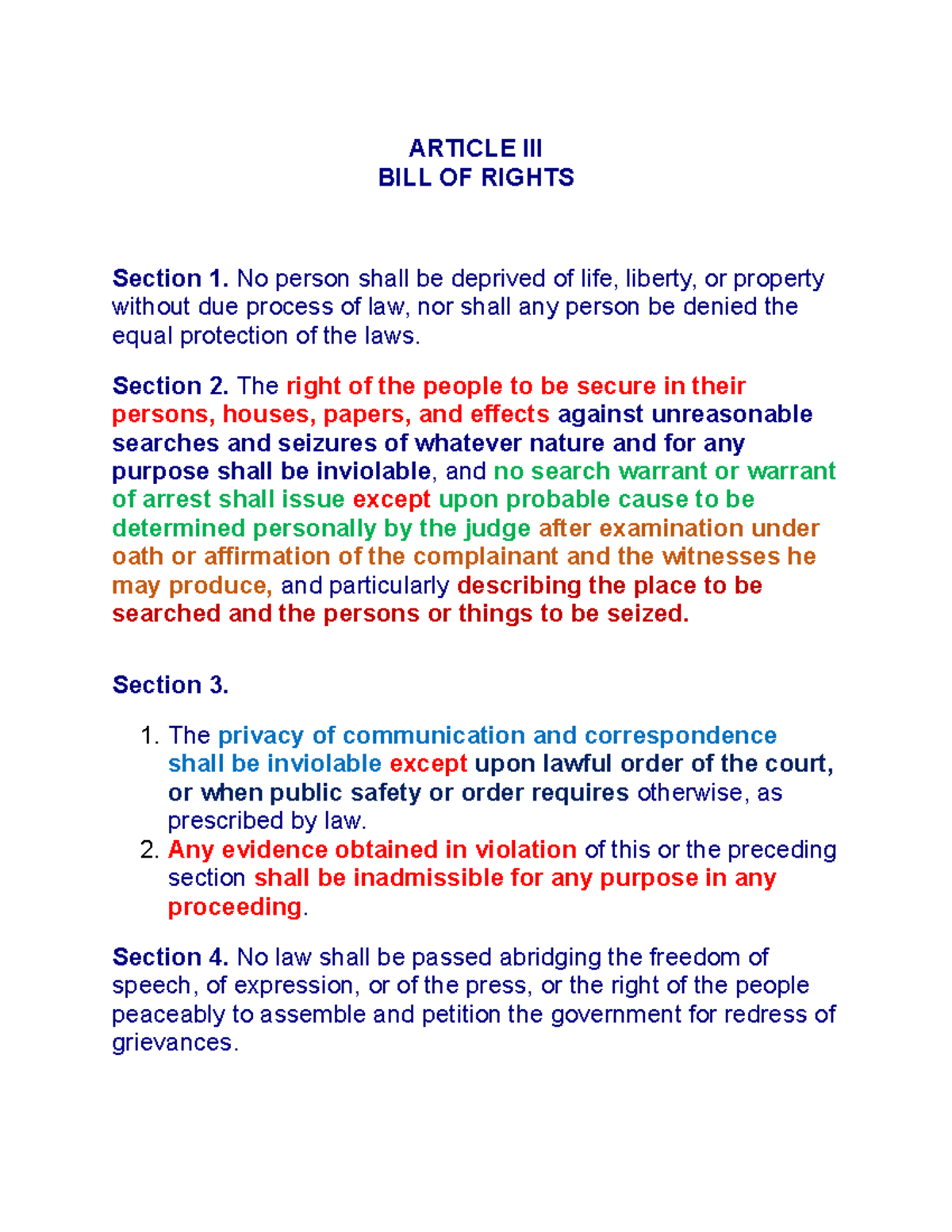 Article III font big - Poster for Art III Bill of Rights - ARTICLE III ...