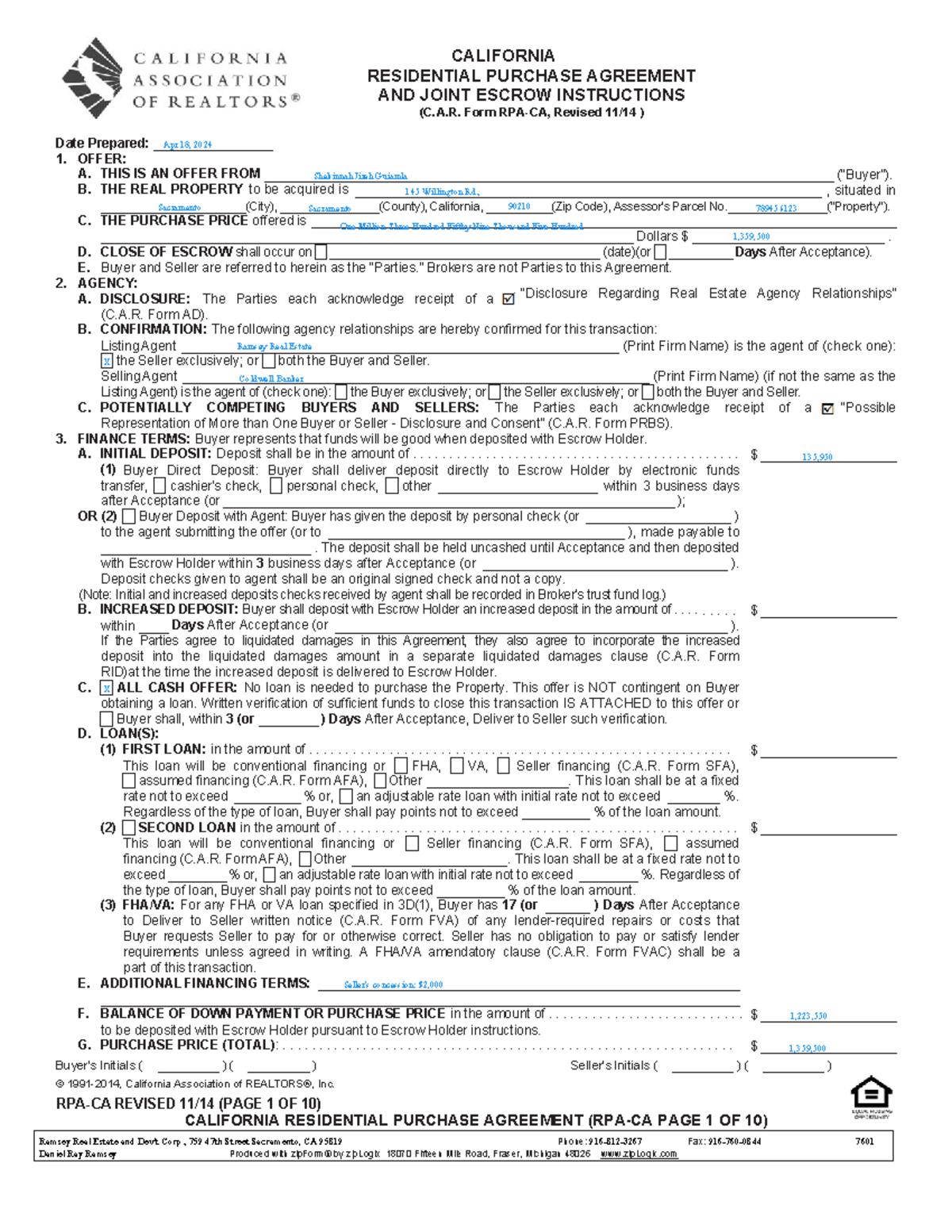 RPA FORM (1) - California RPA - 3 3 3 - Studocu