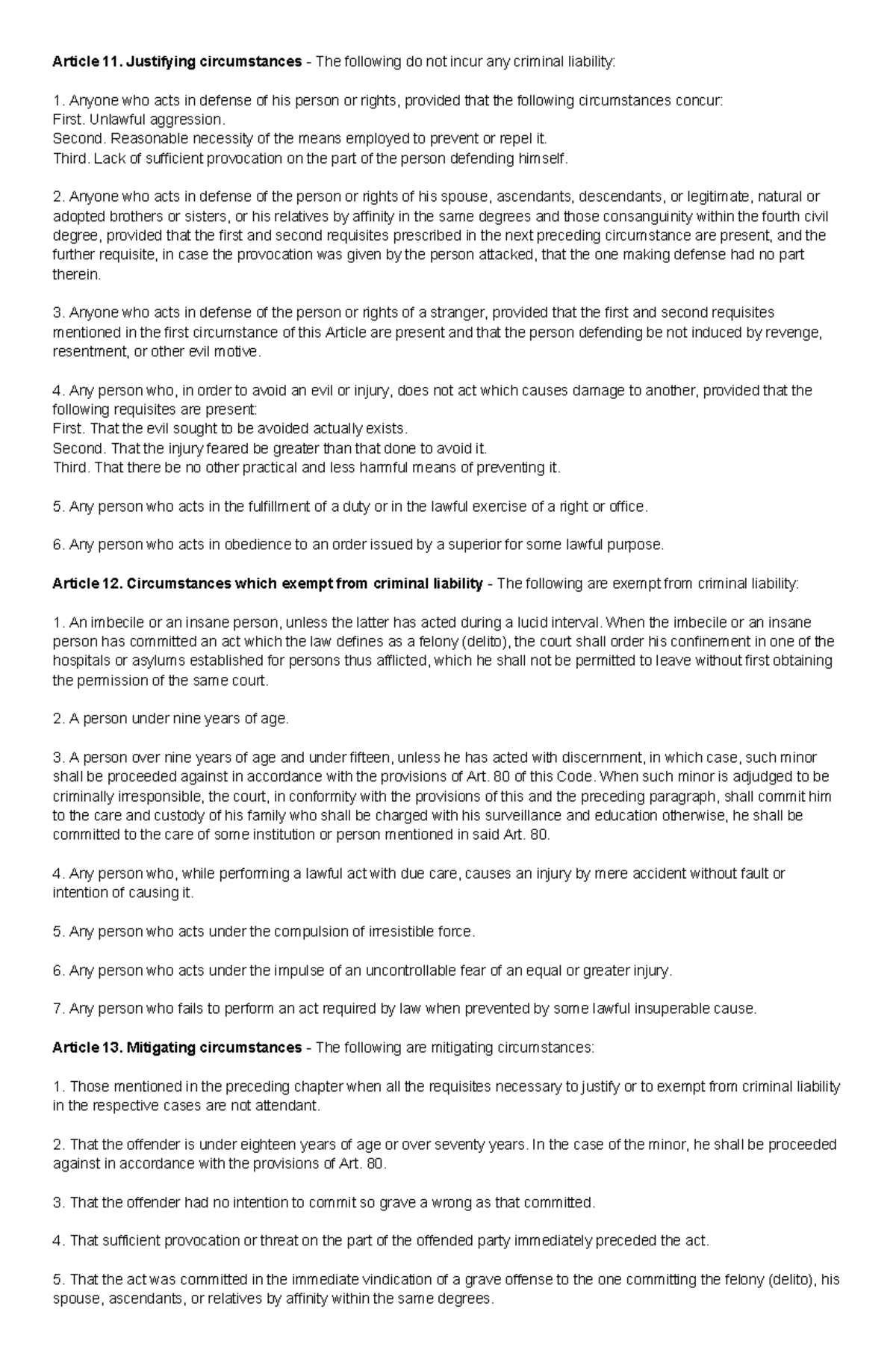 RPC Circumstances - Article 11. Justifying circumstances - The ...