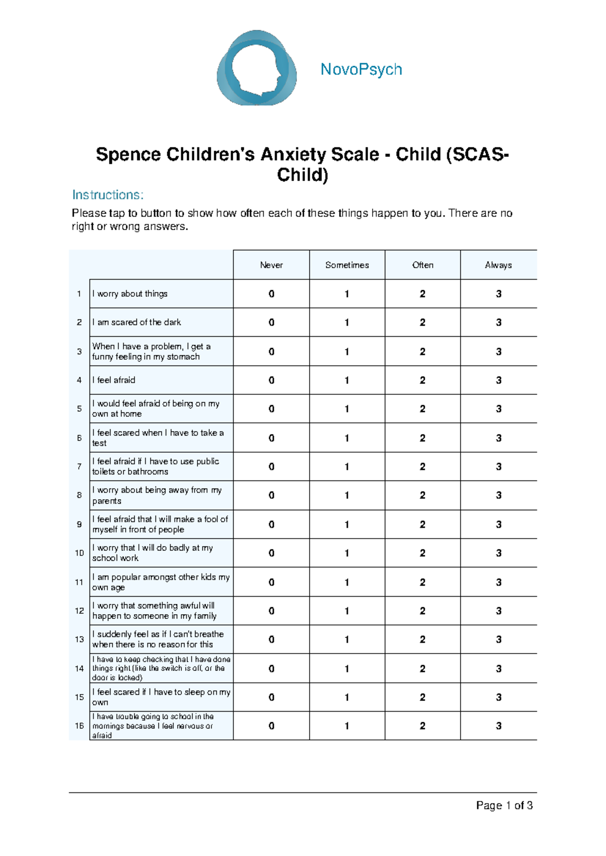 Scas-child-assessment(a Nxiety) - NovoPsych Spence Children's Anxiety ...