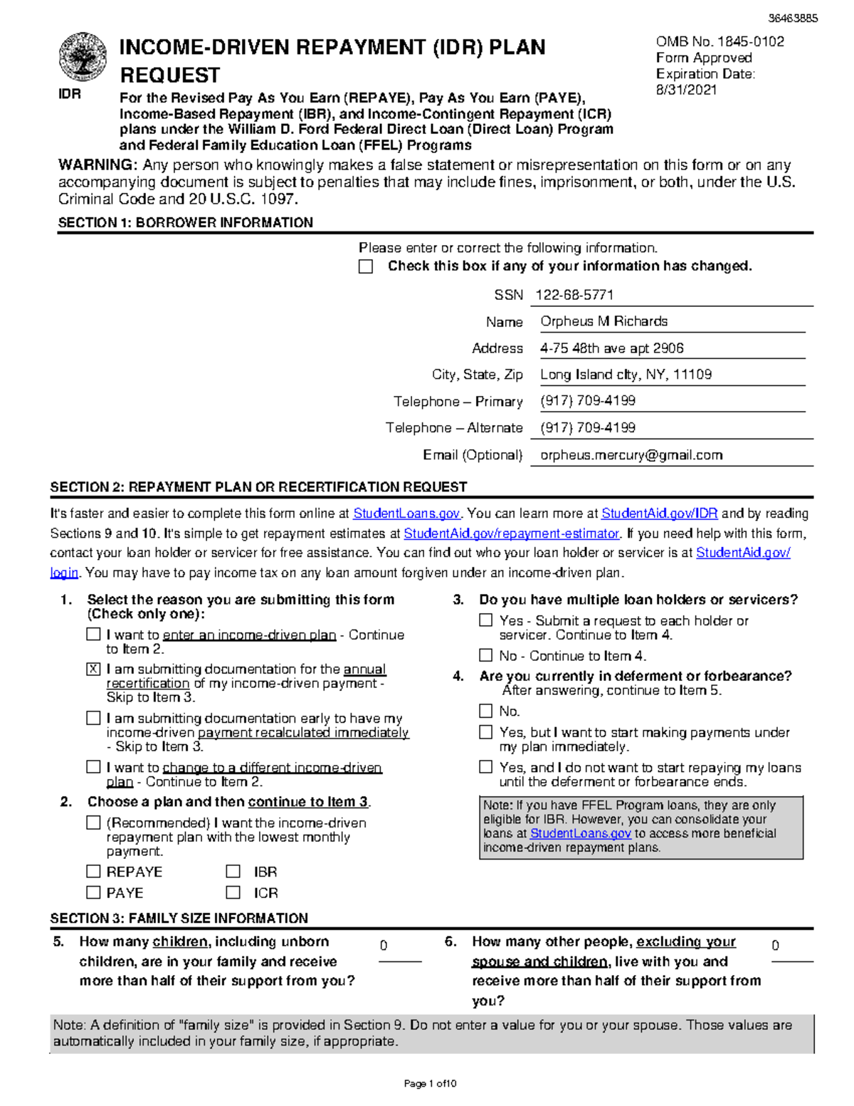 Repayment Application Document - IDR INCOME-DRIVEN REPAYMENT (IDR) PLAN ...