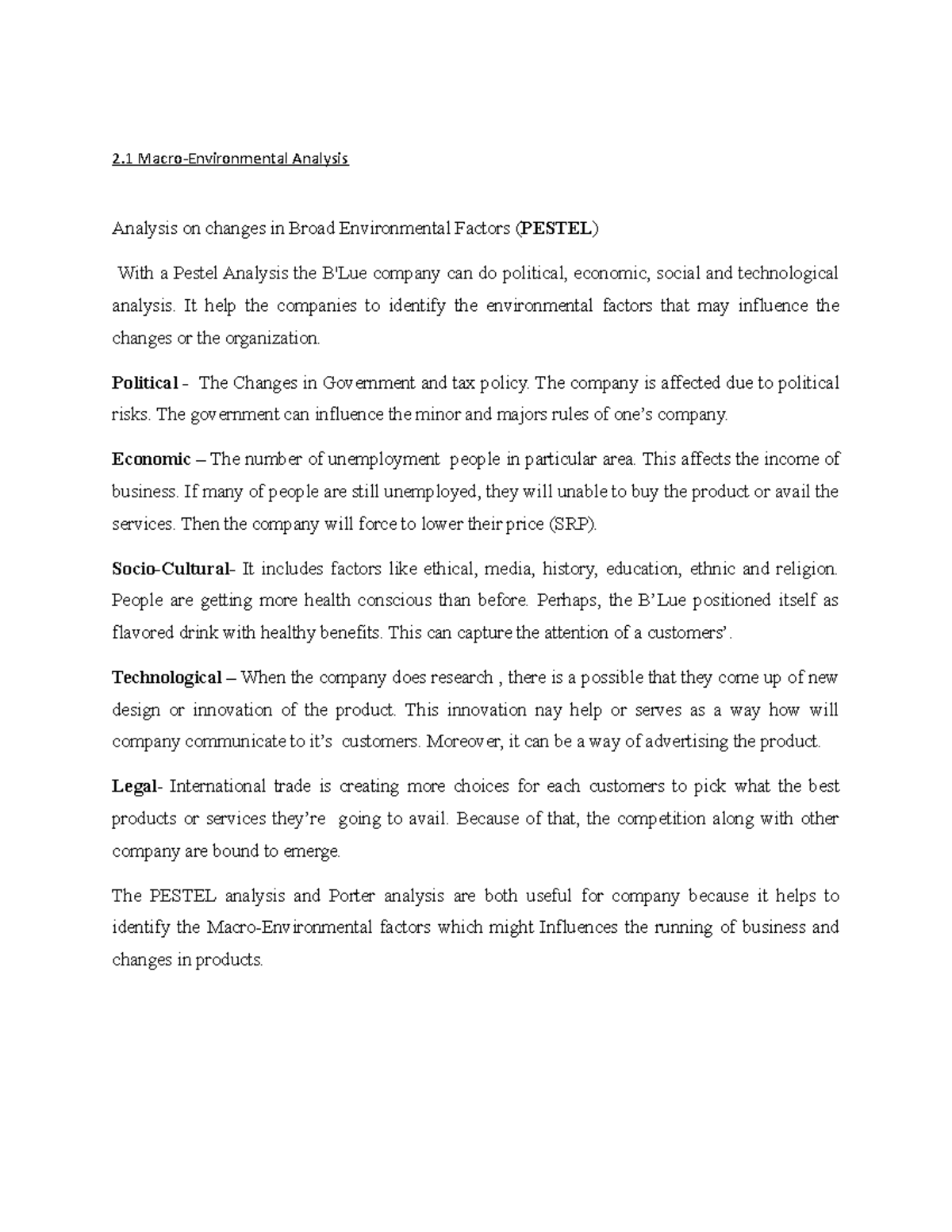 Business strategy - 2 Macro-Environmental Analysis Analysis on changes ...