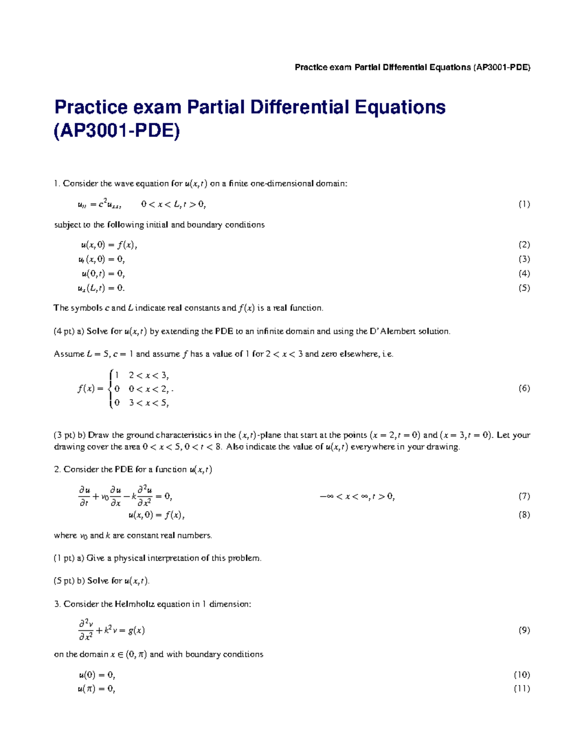Practice exam 1 - exam - Practice exam Partial Differential Equations ...