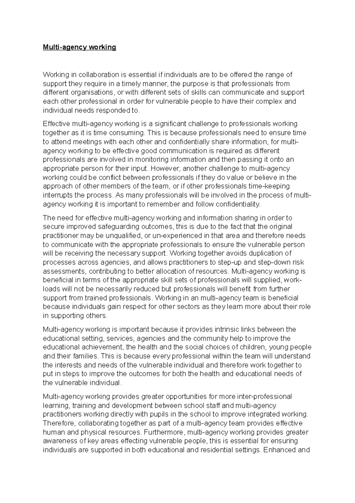 Multi-agency working - Multi-agency working Working in collaboration is ...