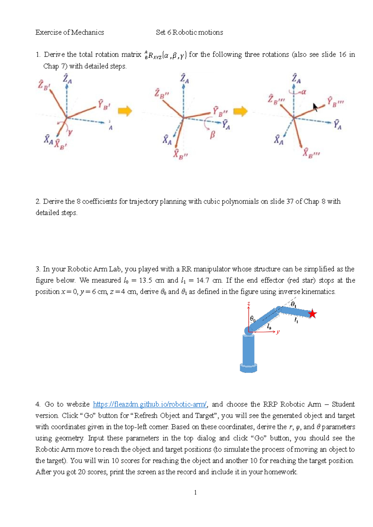 Set 6 Robotic motion - ap exercise - Exercise of Mechanics Set 6 ...
