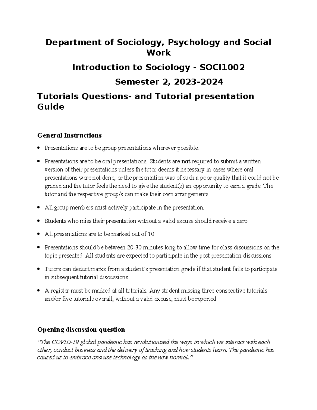 SOCI1002 Tutorial Questions Draft Sem 2 2024 Rubric - Department of ...