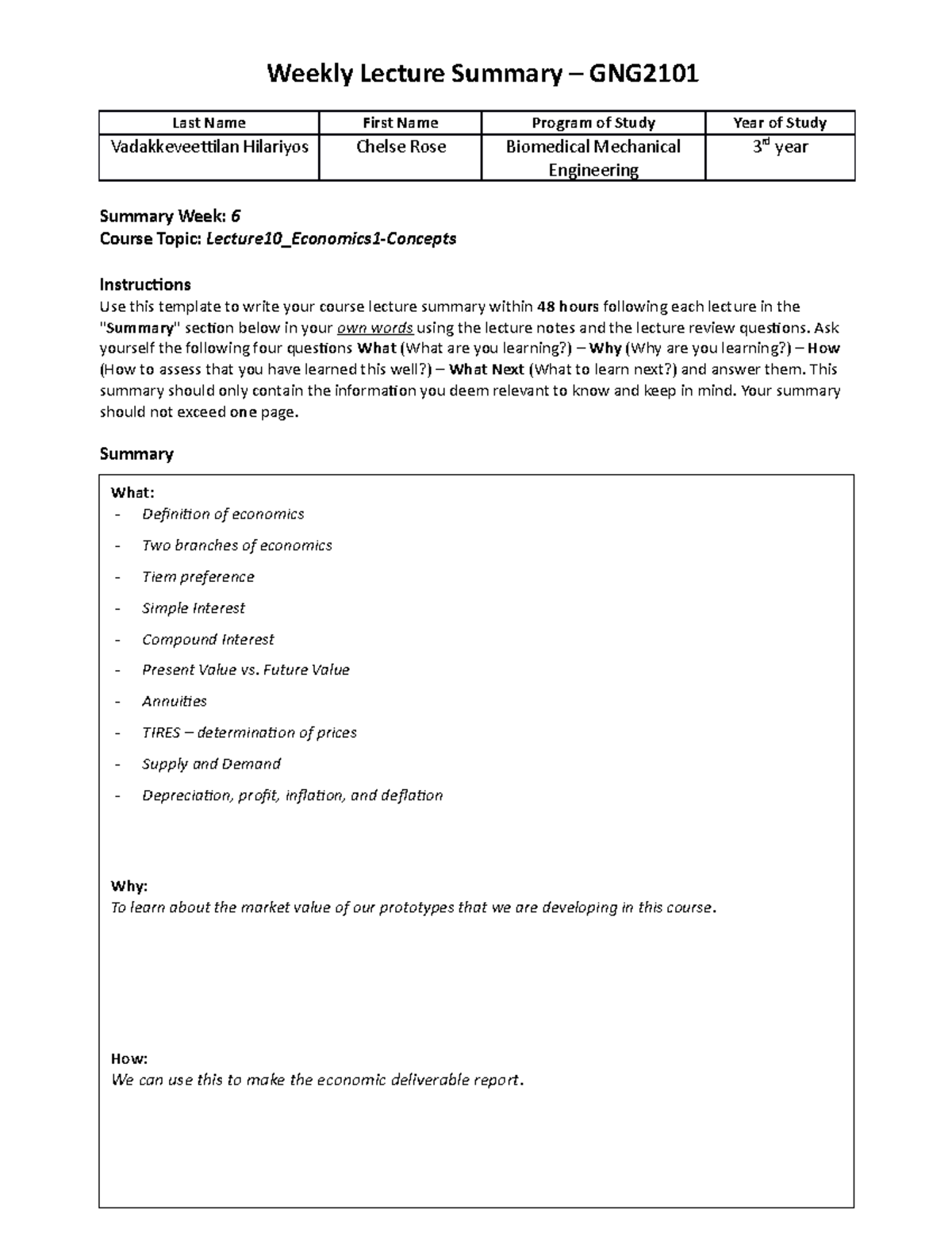 Weekly Lecture Summary-GNG2101 - Weekly Lecture Summary – GNG Last Name ...