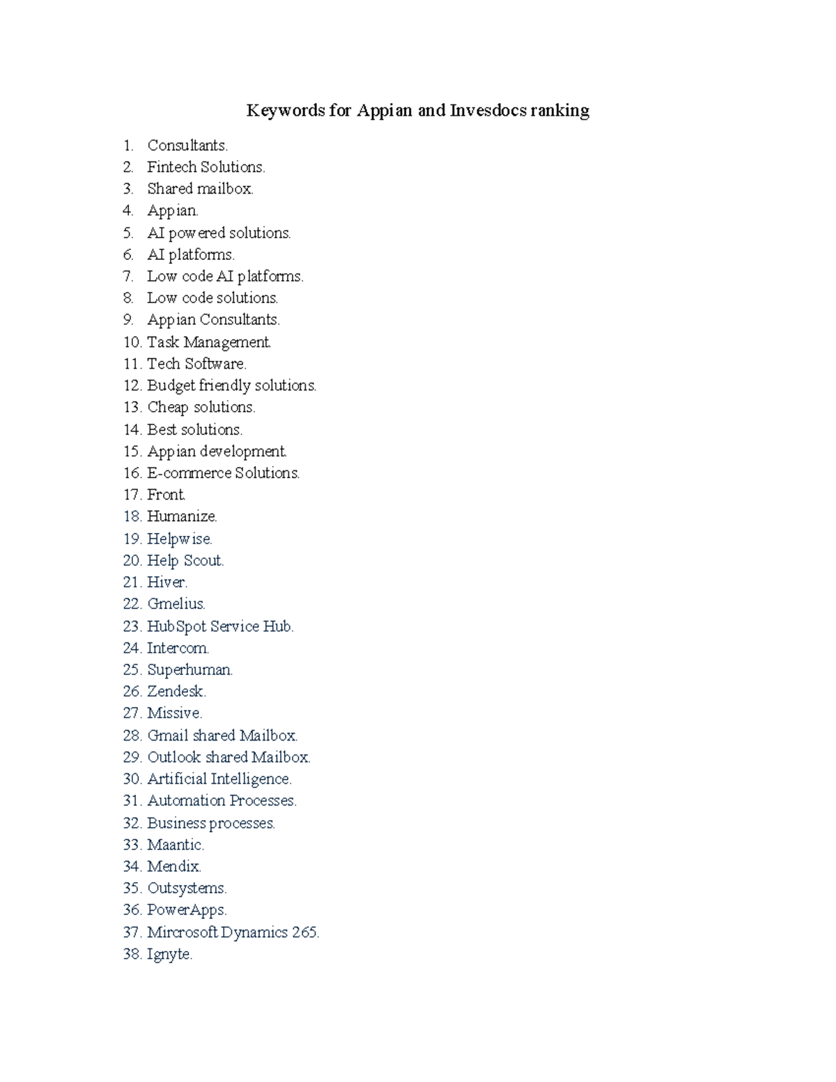 SEO Keywords List - work done - Keywords for Appian and Invesdocs ...