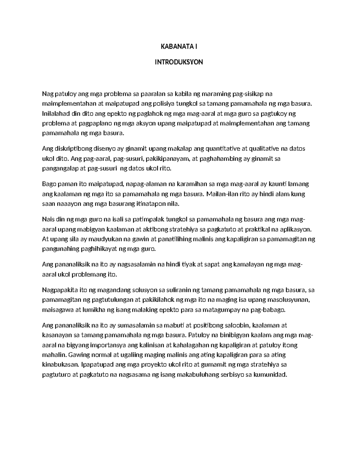 Kabanata I Introduksyon - KABANATA I INTRODUKSYON Nag patuloy ang mga ...